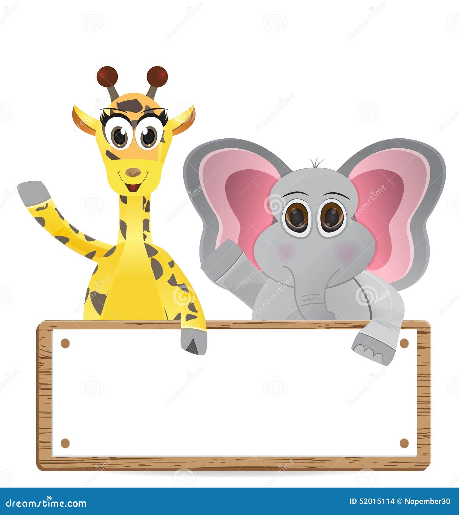 Funny Cartoon Giraffe and Elephant with Text Box Stock Vector ...
