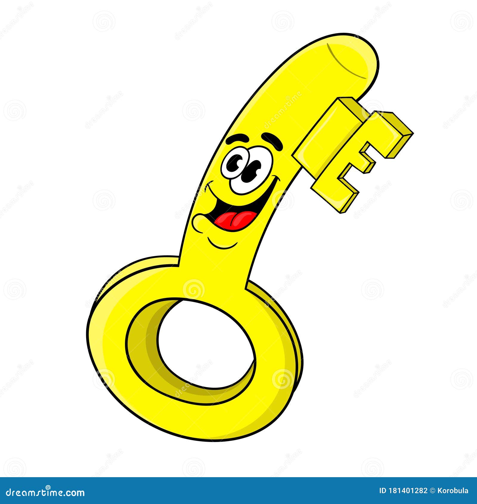 Funny Cartoon Gold Key Design of the Character. Vector Illustration ...