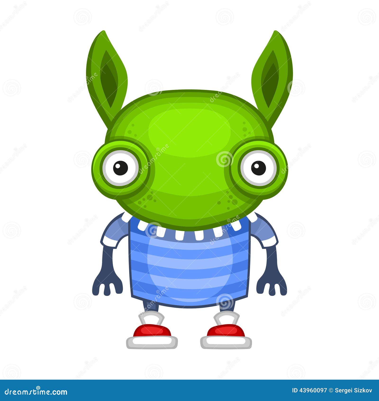 Funny Cartoon Green Alien. Vector Stock Vector - Illustration of ...