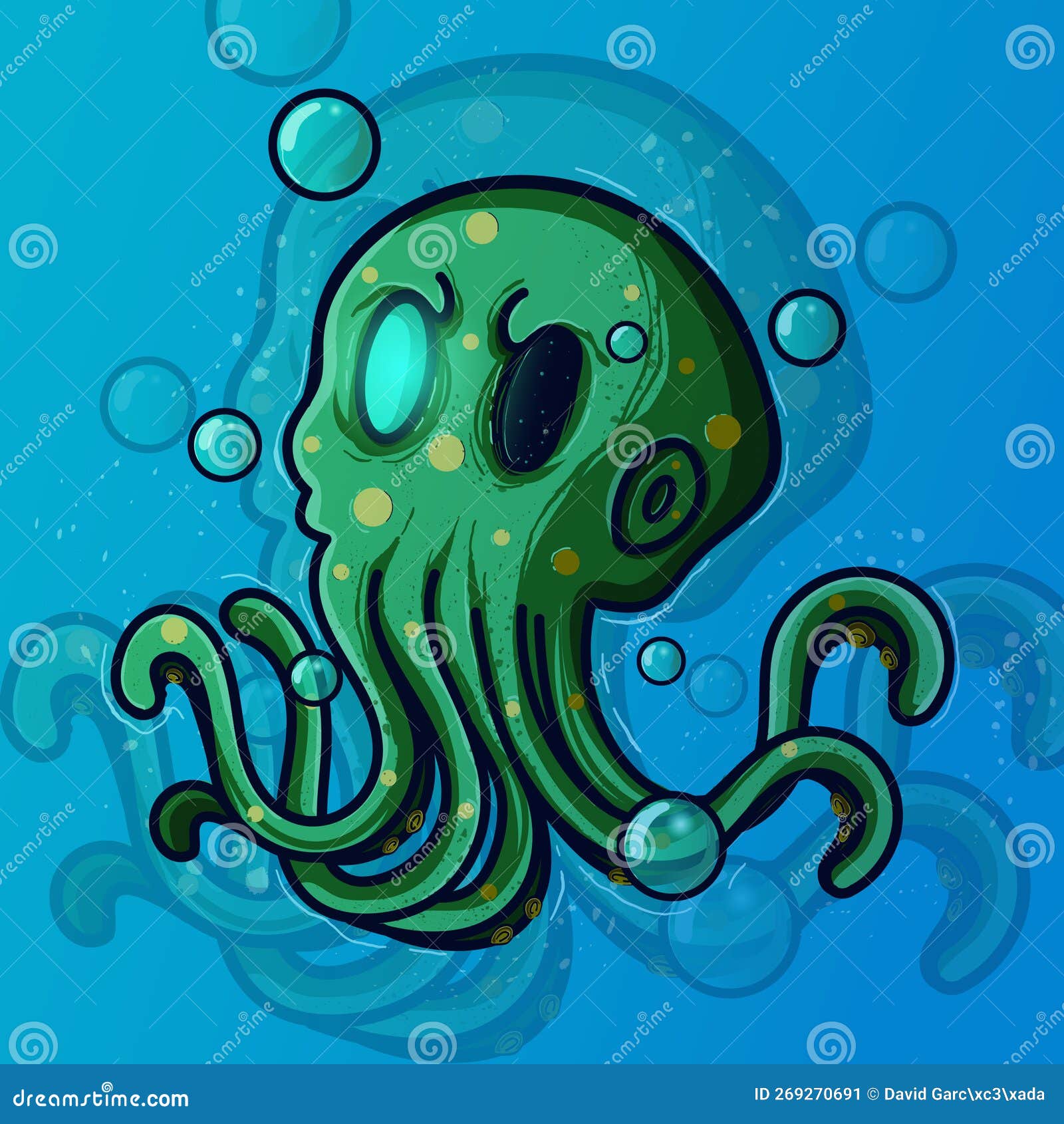 Funny Cartoon Green Octopus Stock Vector - Illustration of octopus ...