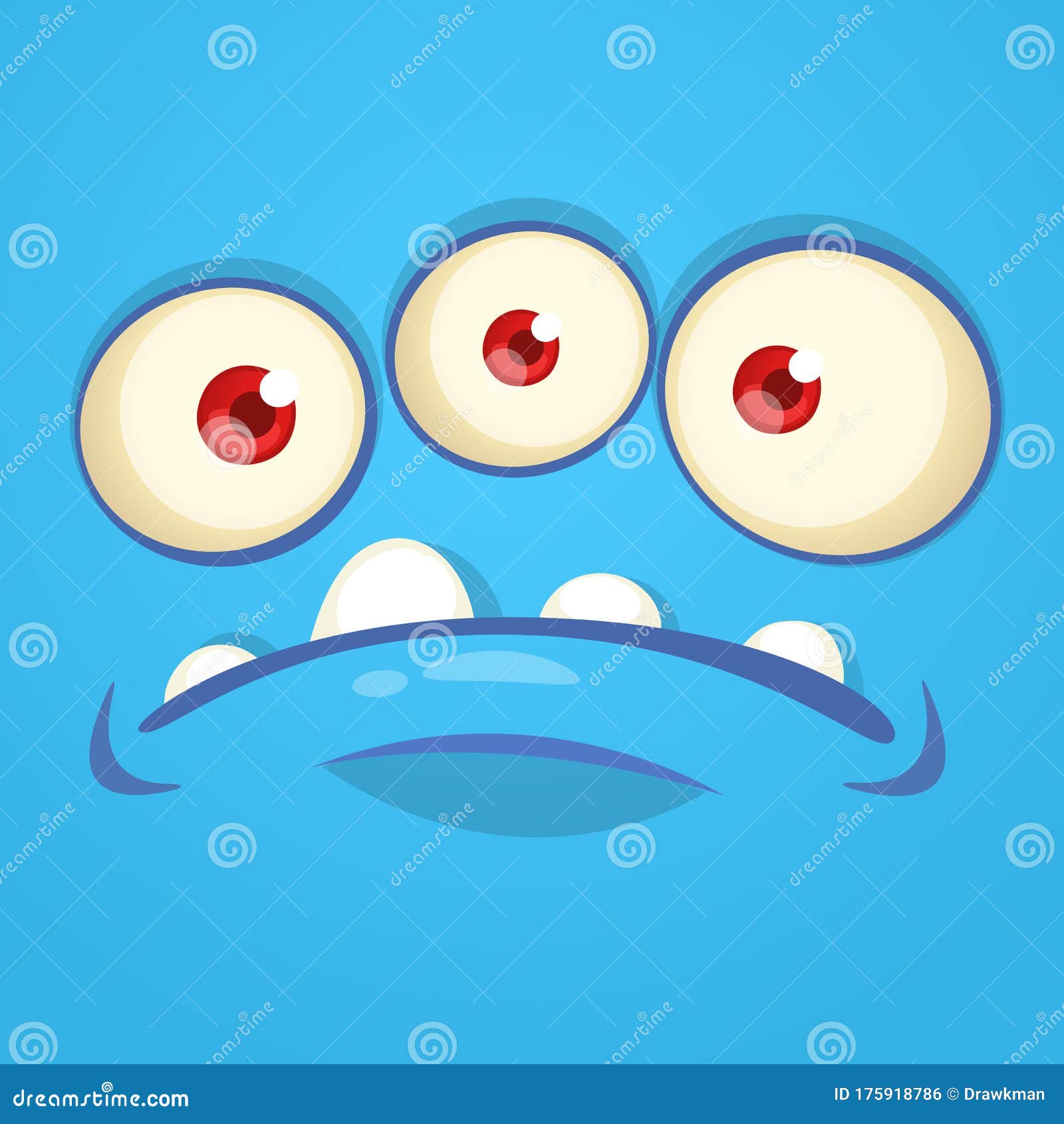 Funny Cartoon Grumpy Monster Face with Three Eyes. Vector Halloween ...