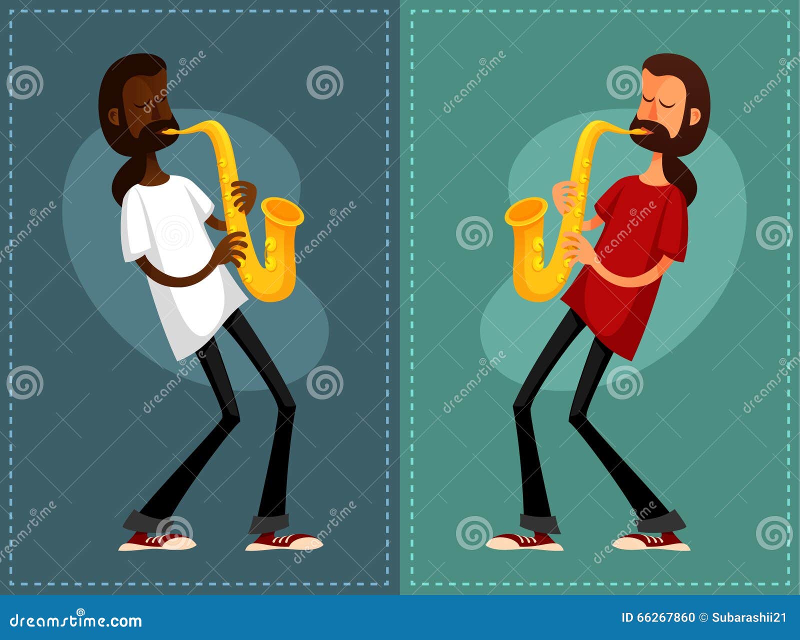 Funny Cartoon Guys Playing Saxophone Stock Vector - Illustration of ...