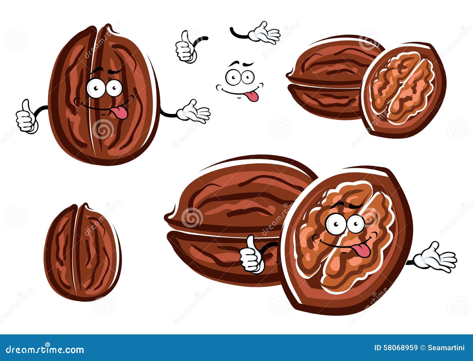 Funny Cartoon Isolated Brown Walnuts Stock Vector - Illustration of ...