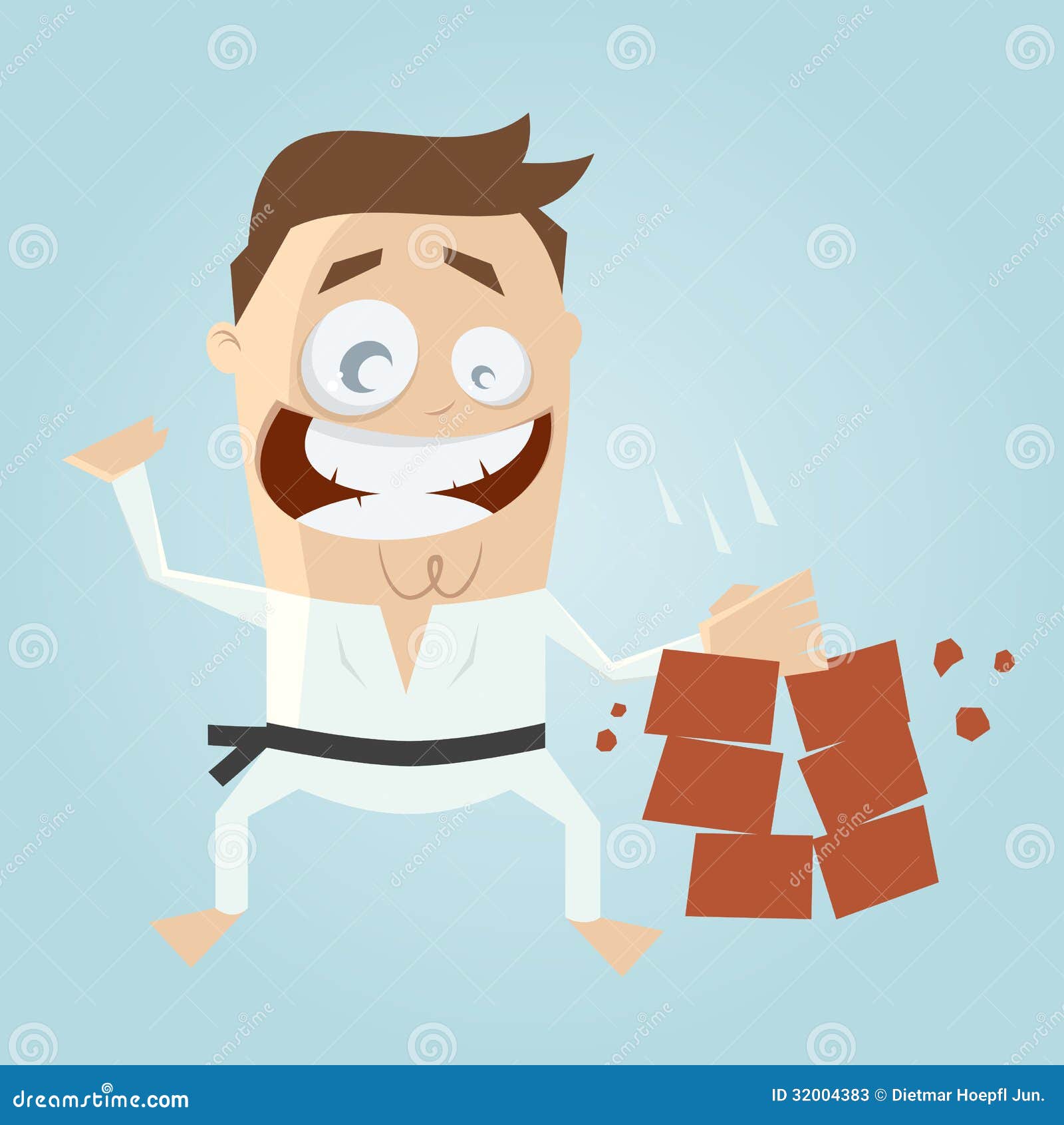 Funny Cartoon Karate Man Hitting Bricks Stock Vector - Illustration of ...