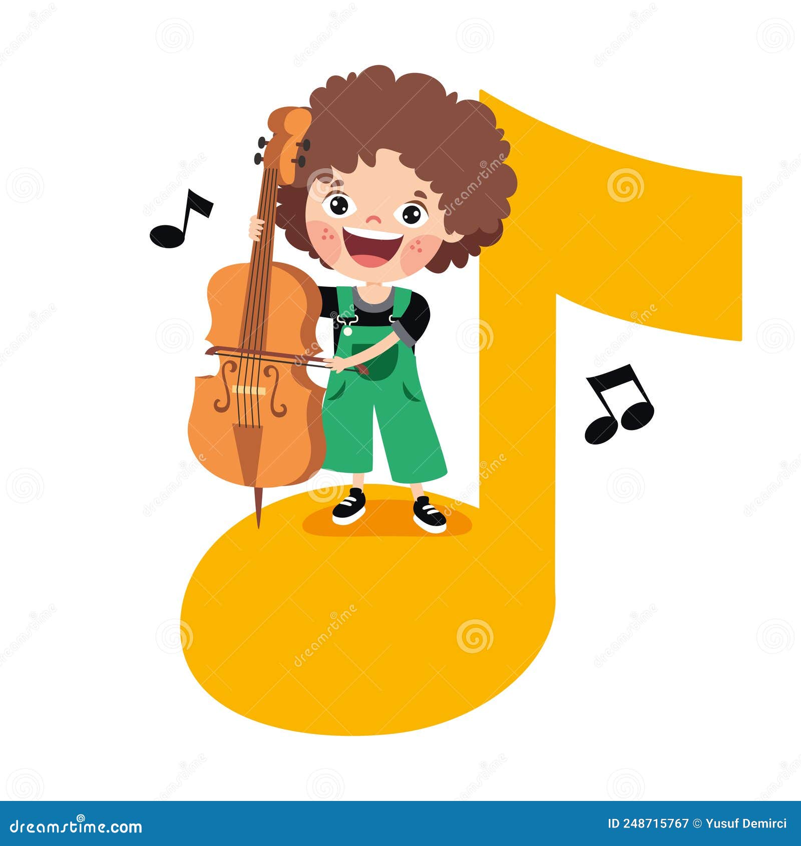 Funny Cartoon Kid Playing Music Stock Illustration - Illustration of ...