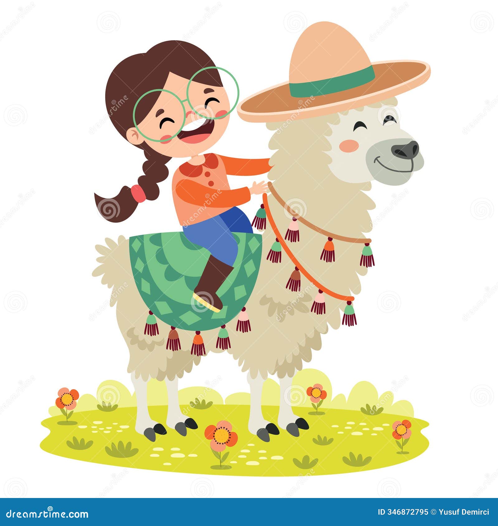 Funny Cartoon Kid Riding Llama Stock Illustration - Illustration of ...