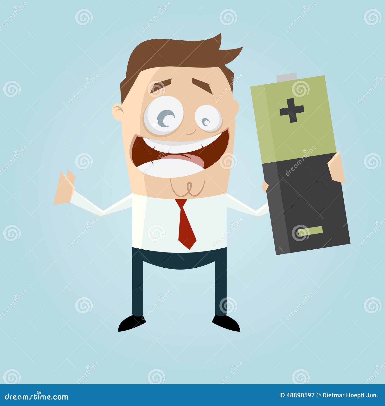 Funny Cartoon Man with Big Battery Stock Vector - Illustration of ...