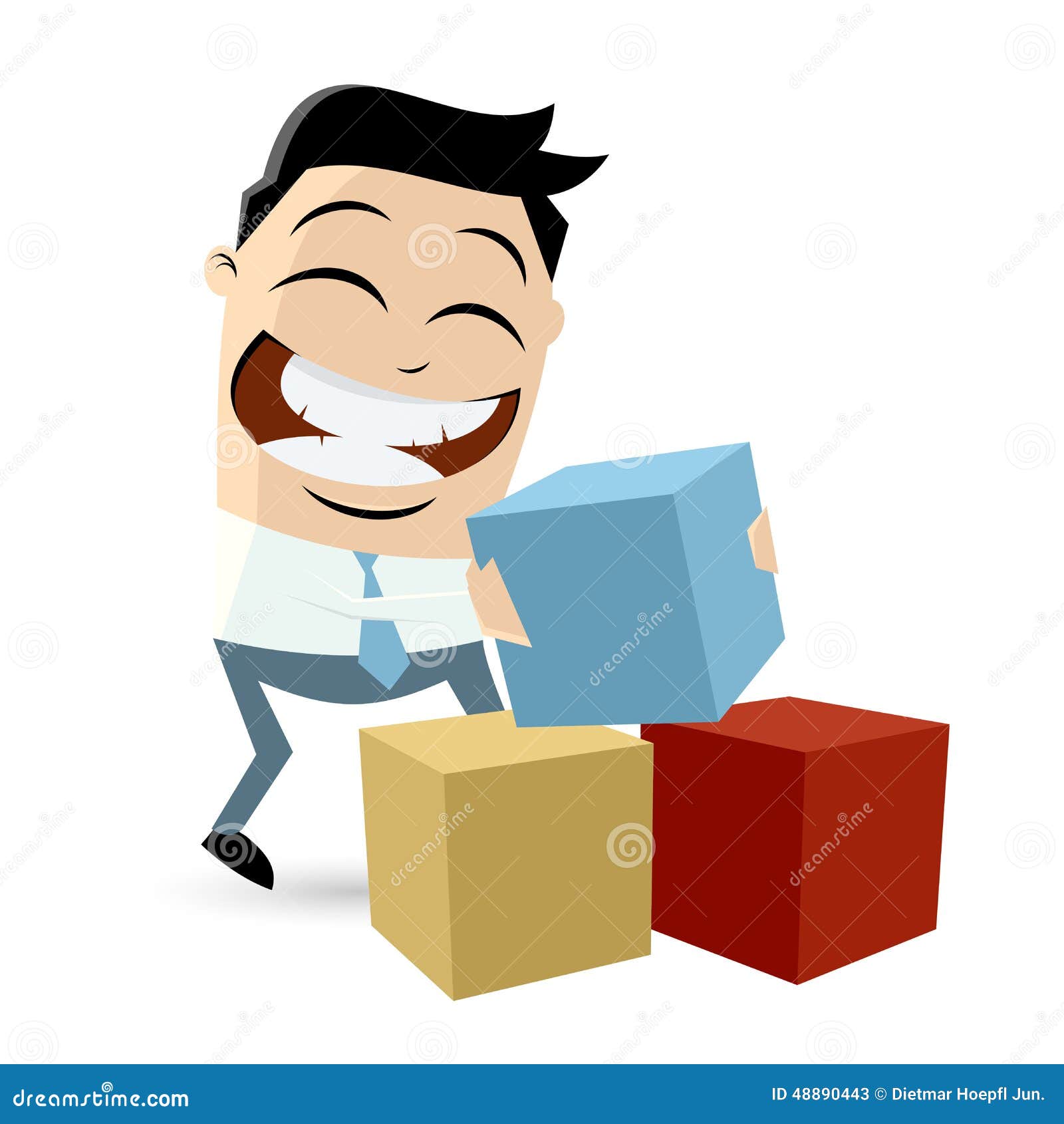 Funny Cartoon Man with Colorful Blocks Stock Vector - Illustration of ...