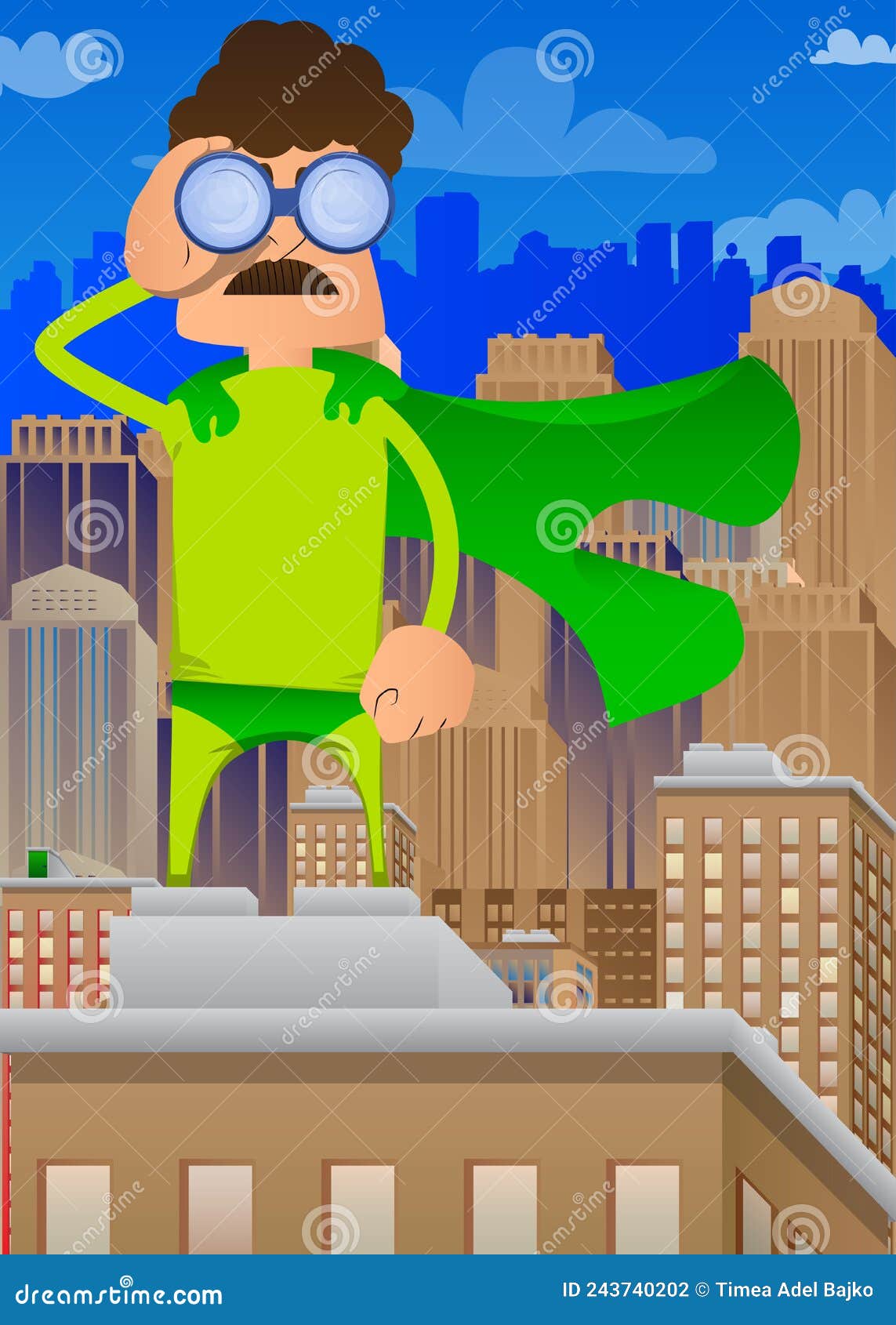 Man Dressed As a Superhero Looking through Binoculars. Stock Vector ...