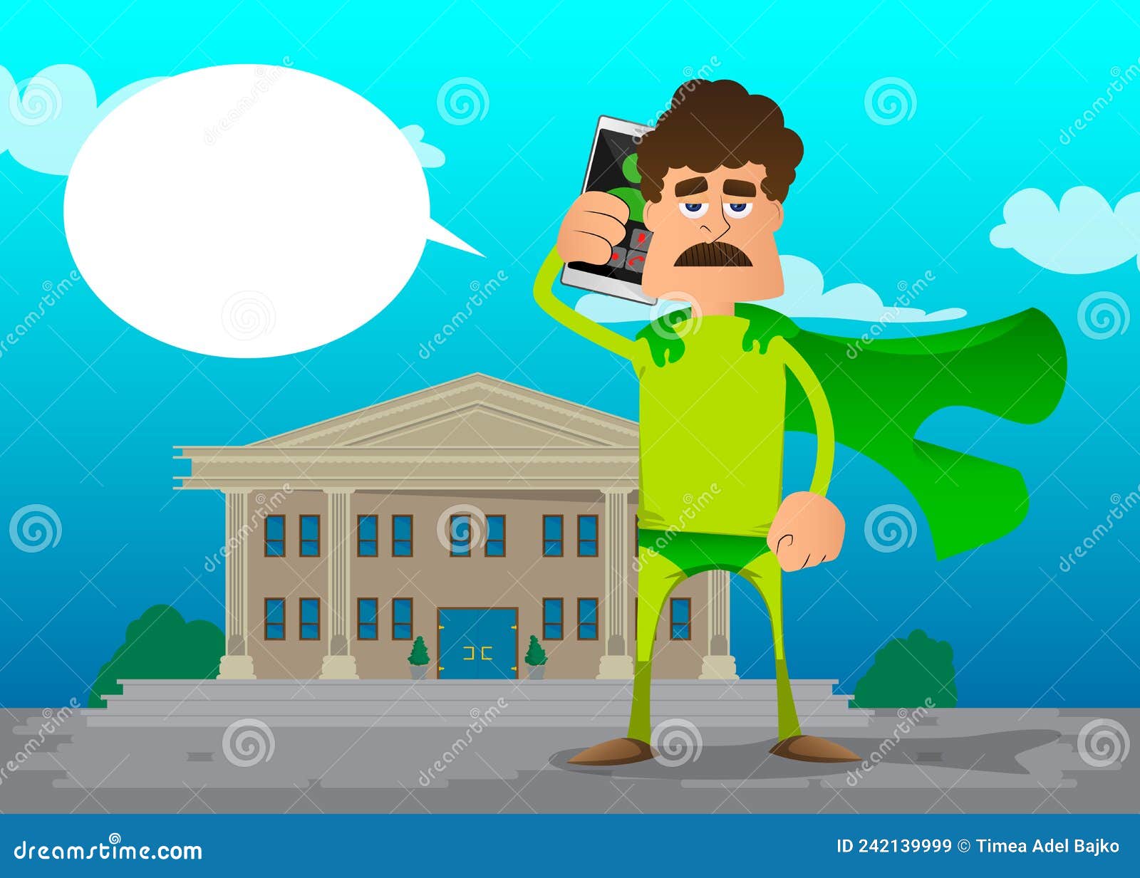 Man Dressed As a Superhero Talking on Cell Phone. Stock Vector ...