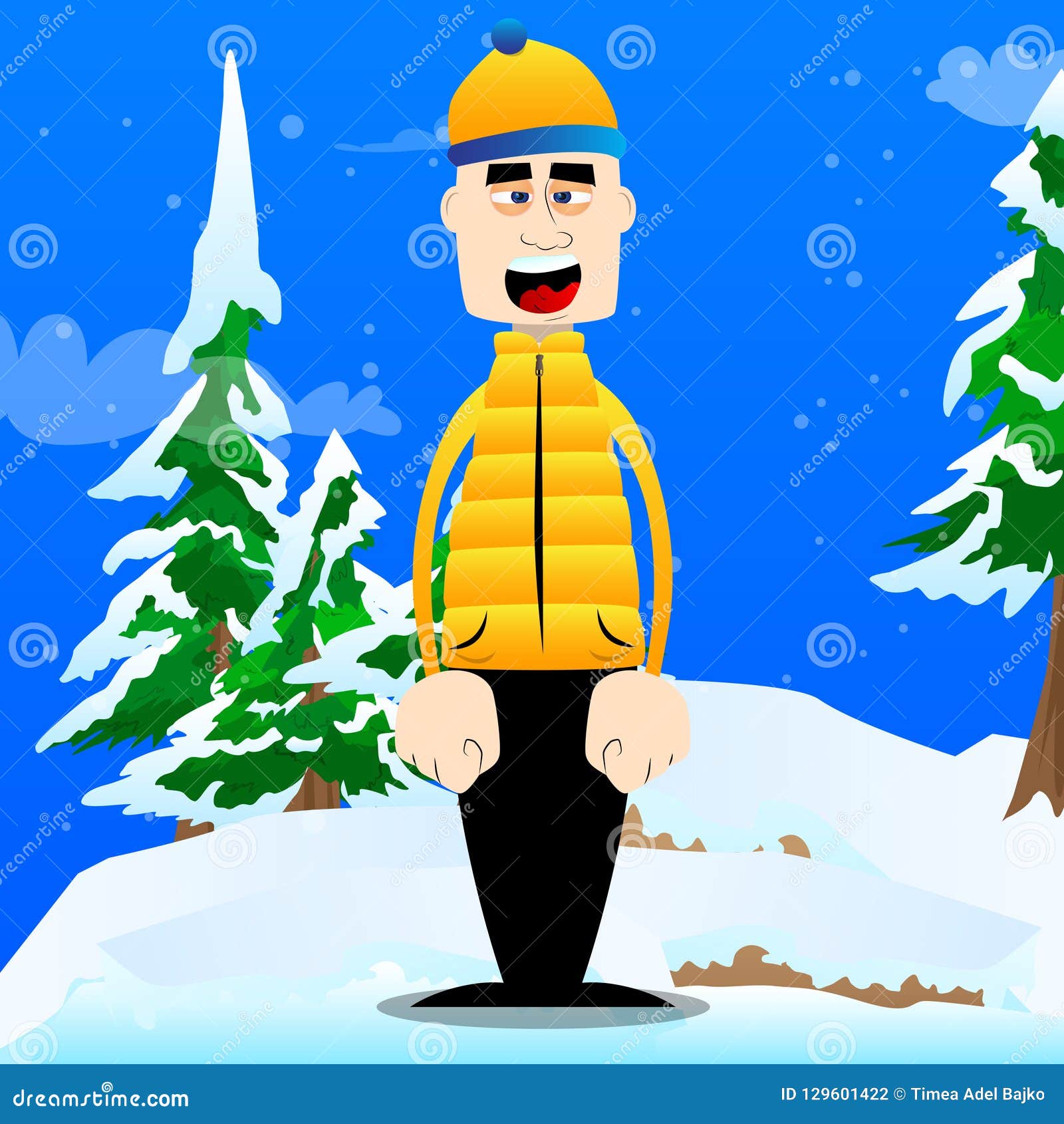 Funny Cartoon Man Dressed for Winter Standing. Stock Illustration ...