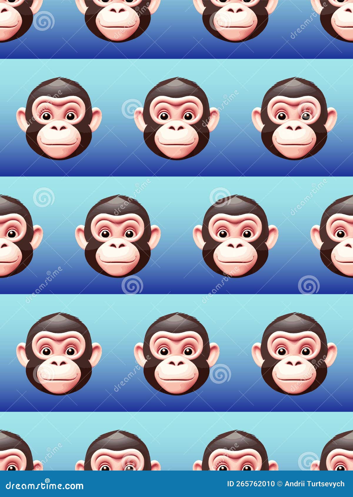 Funny Cartoon Monkey Faces, Seamless Vector Pattern Stock Vector ...