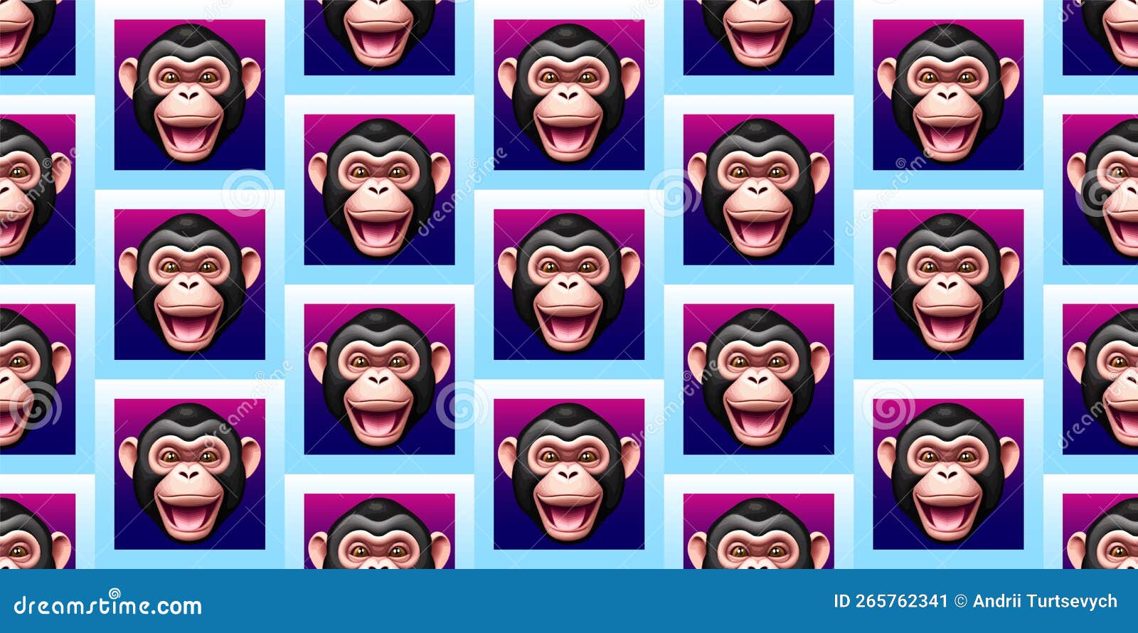 Funny Cartoon Monkey Faces, Seamless Vector Pattern Stock Vector ...