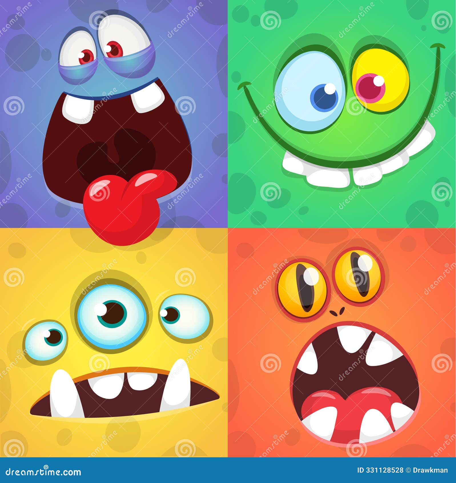 Funny Cartoon Monster Faces. Illustration of Alien Different Expression ...