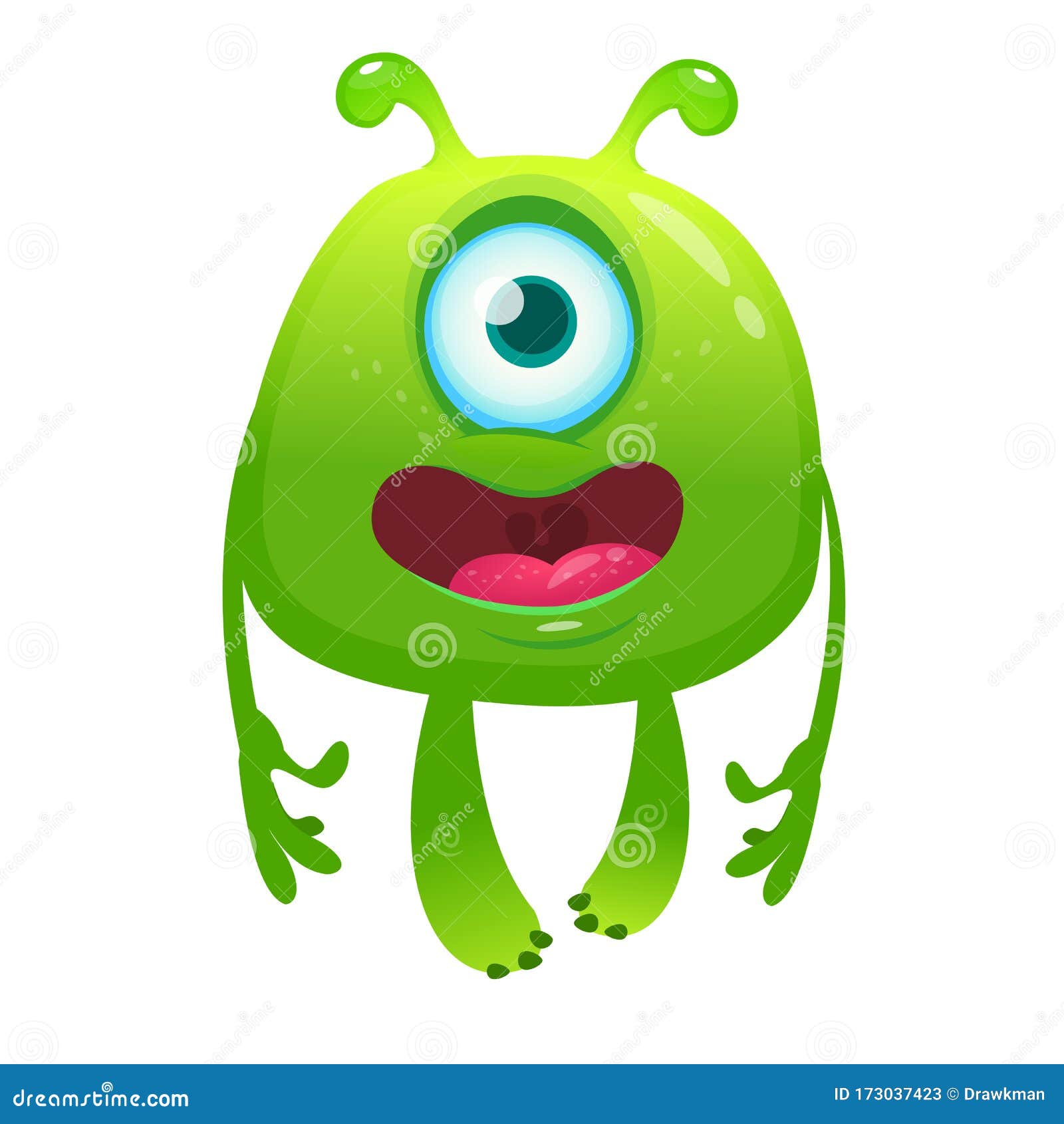 Funny Cartoon Monster with One Eye. Vector Illustration of Cute Monster ...