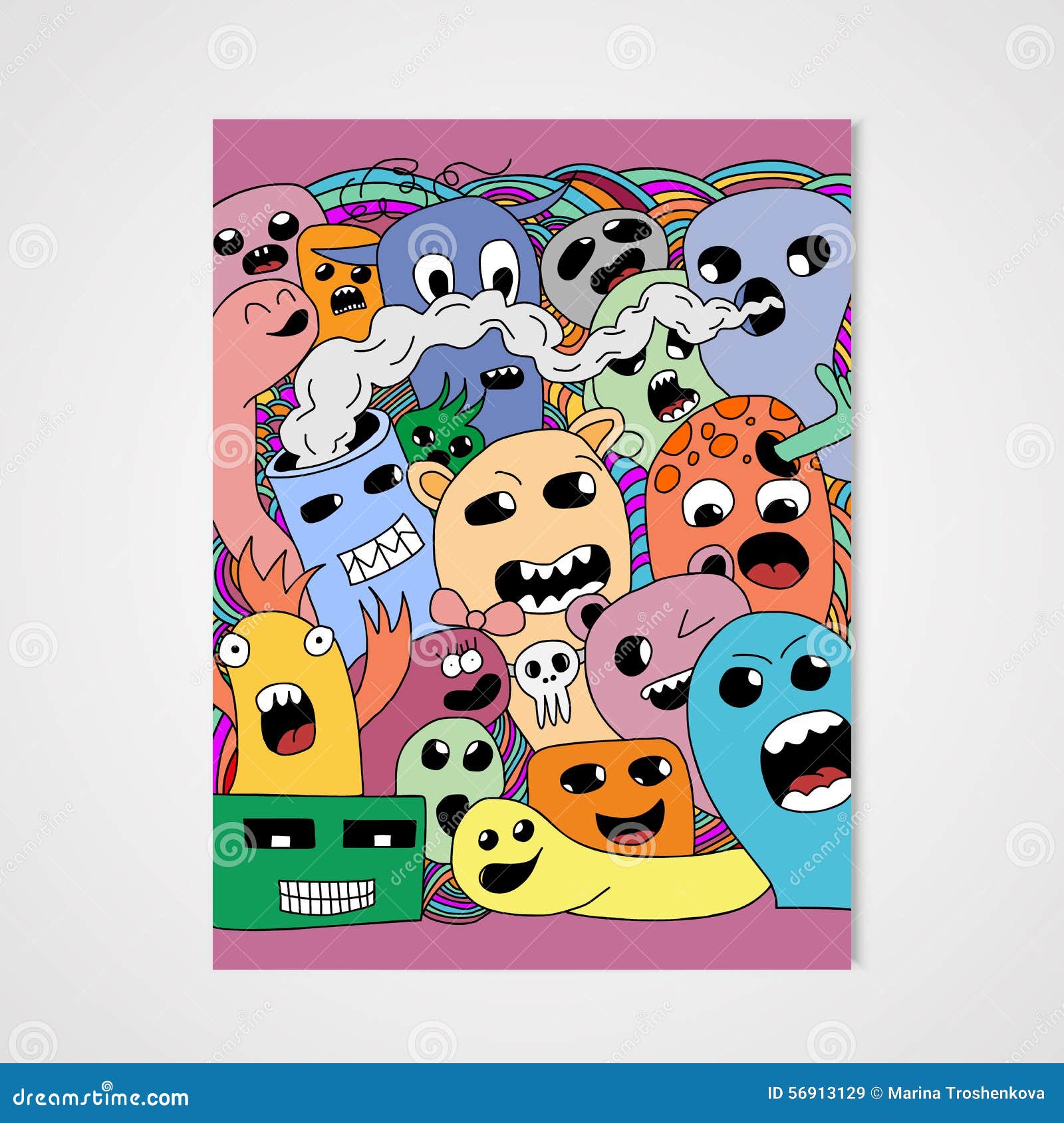 Funny Cartoon Monsters Poster Stock Vector - Illustration of ...