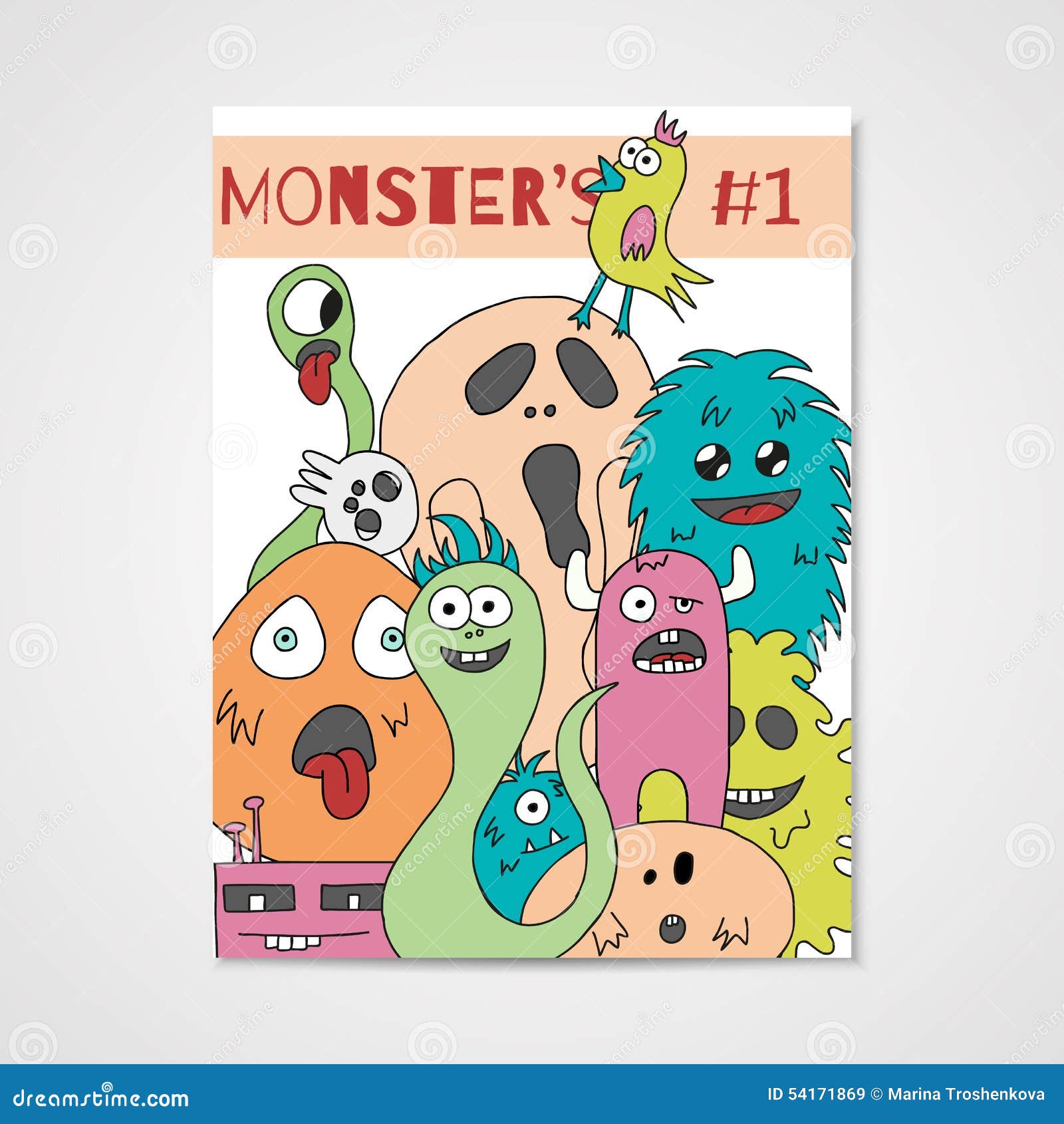 Funny Cartoon Monsters Poster Stock Vector - Illustration of background ...