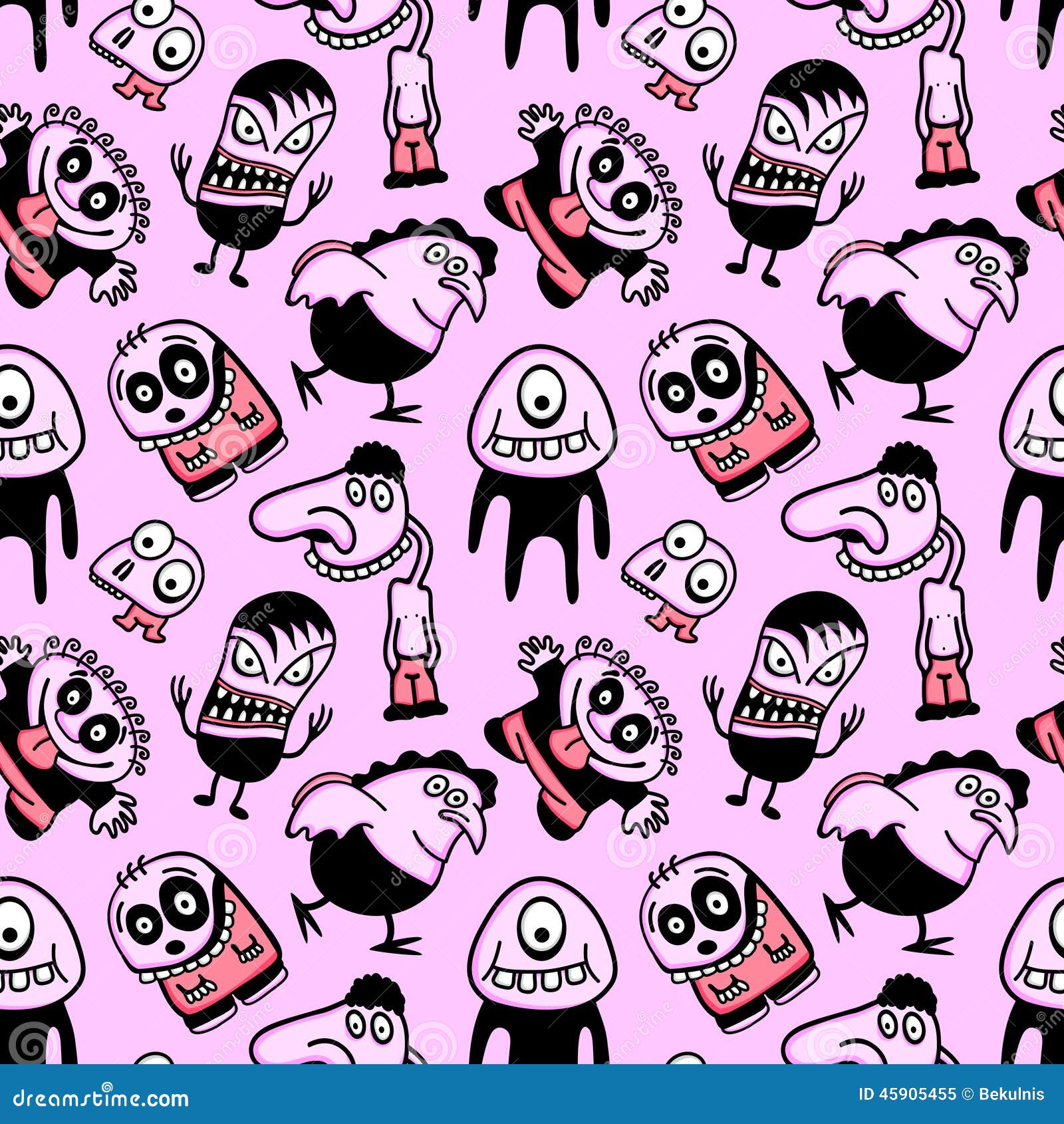 Funny Cartoon Monsters Seamless Pattern Stock Vector Illustration Of