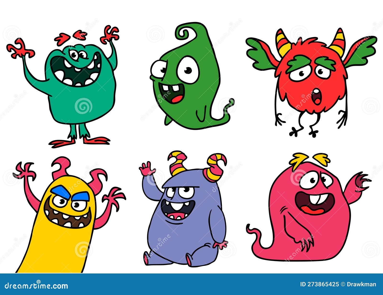 Funny Cartoon Monsters Set Of Cartoon Vector Scary Colorful Monsters