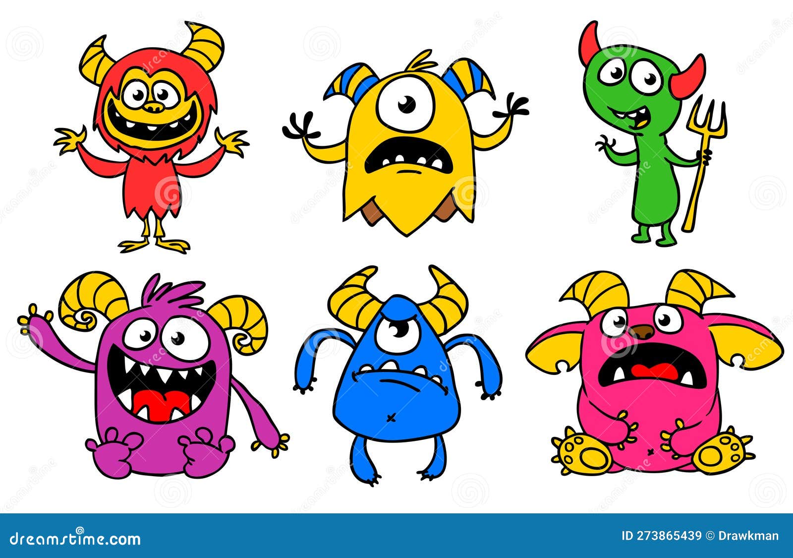 Funny Cartoon Monsters Set Of Cartoon Vector Scary Colorful Monsters