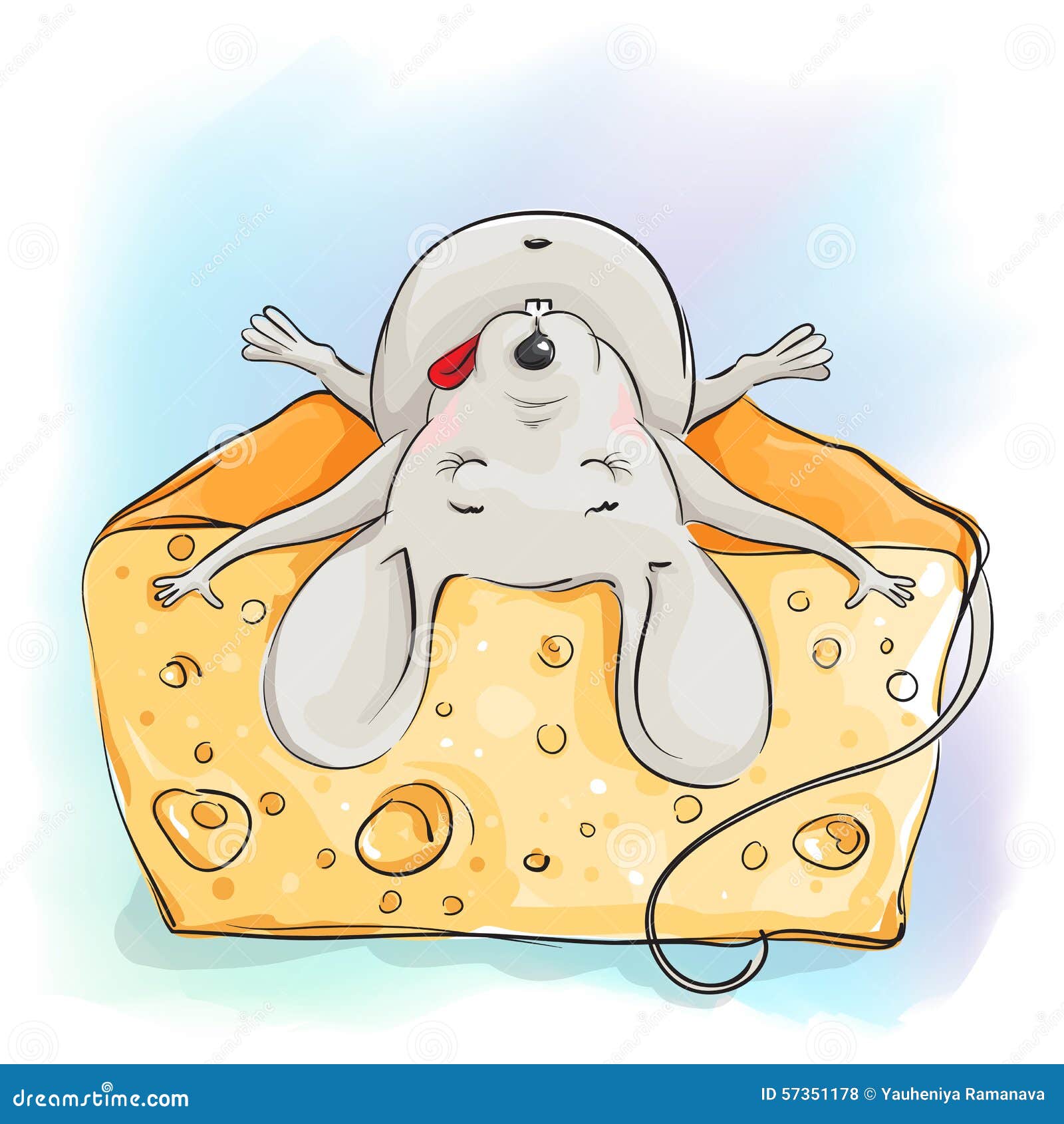Funny Cartoon Mouse Sleeping on the Cheese Stock Vector - Illustration ...