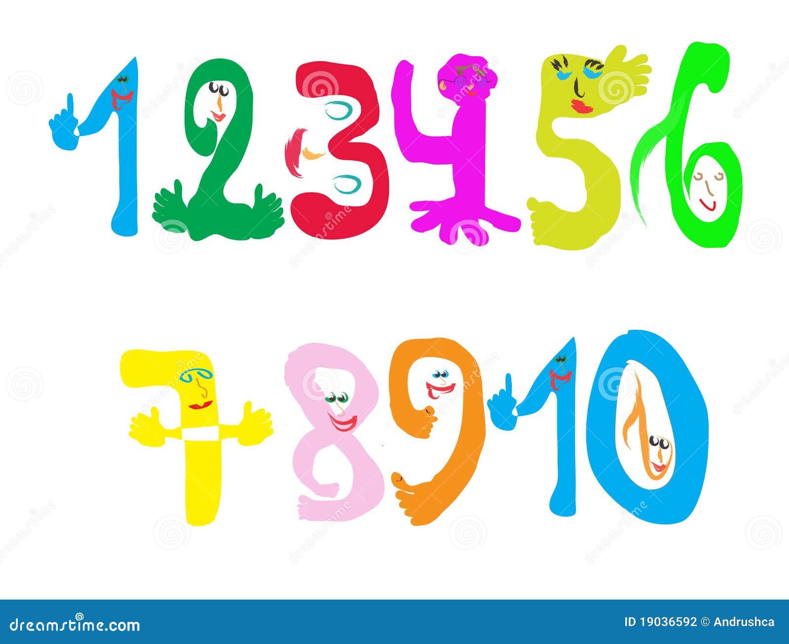 Funny Cartoon Numbers stock illustration. Illustration of clip - 19036592