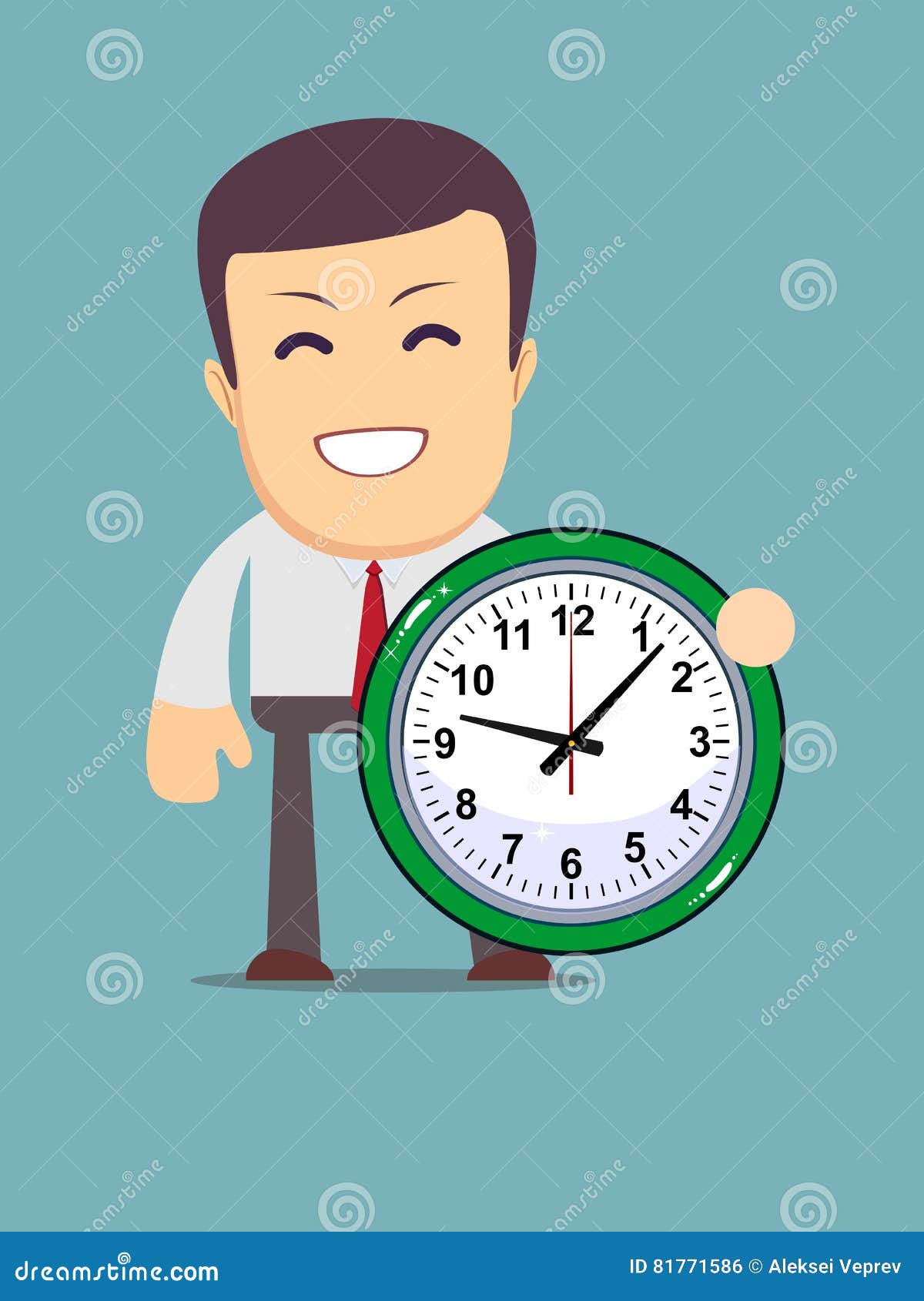 Funny Cartoon Office Worker with Clock Stock Vector - Illustration of ...