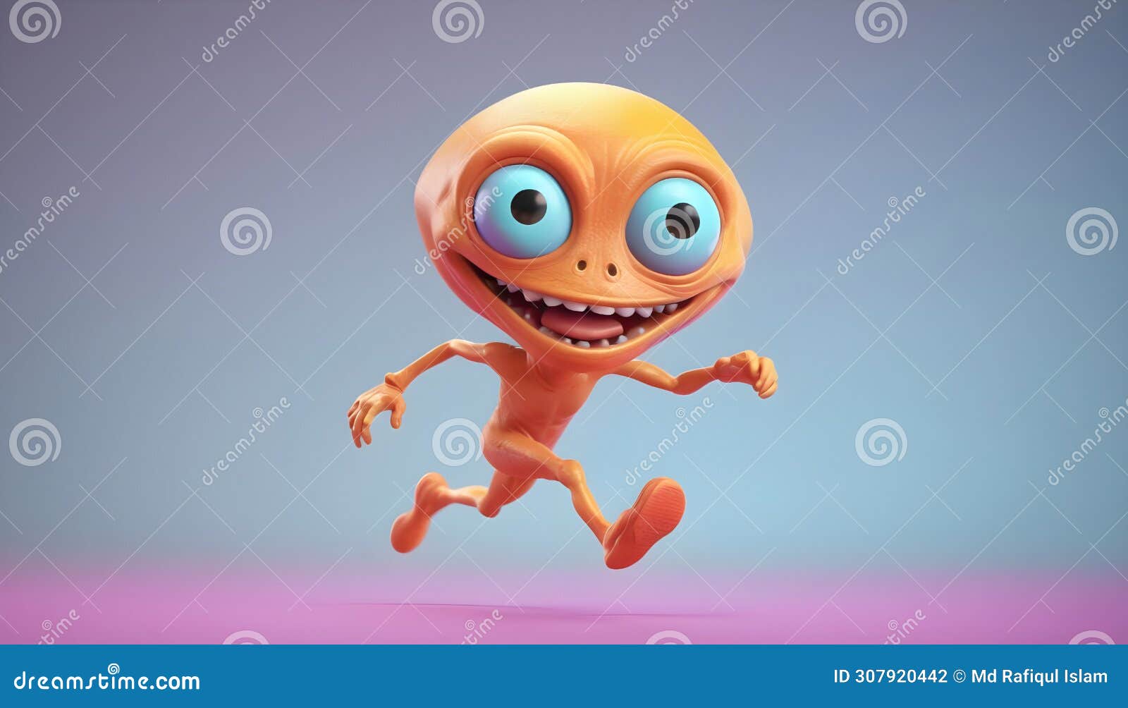 Funny Cartoon Orange Alien Running, 3d Rendering. Generative AI Stock ...