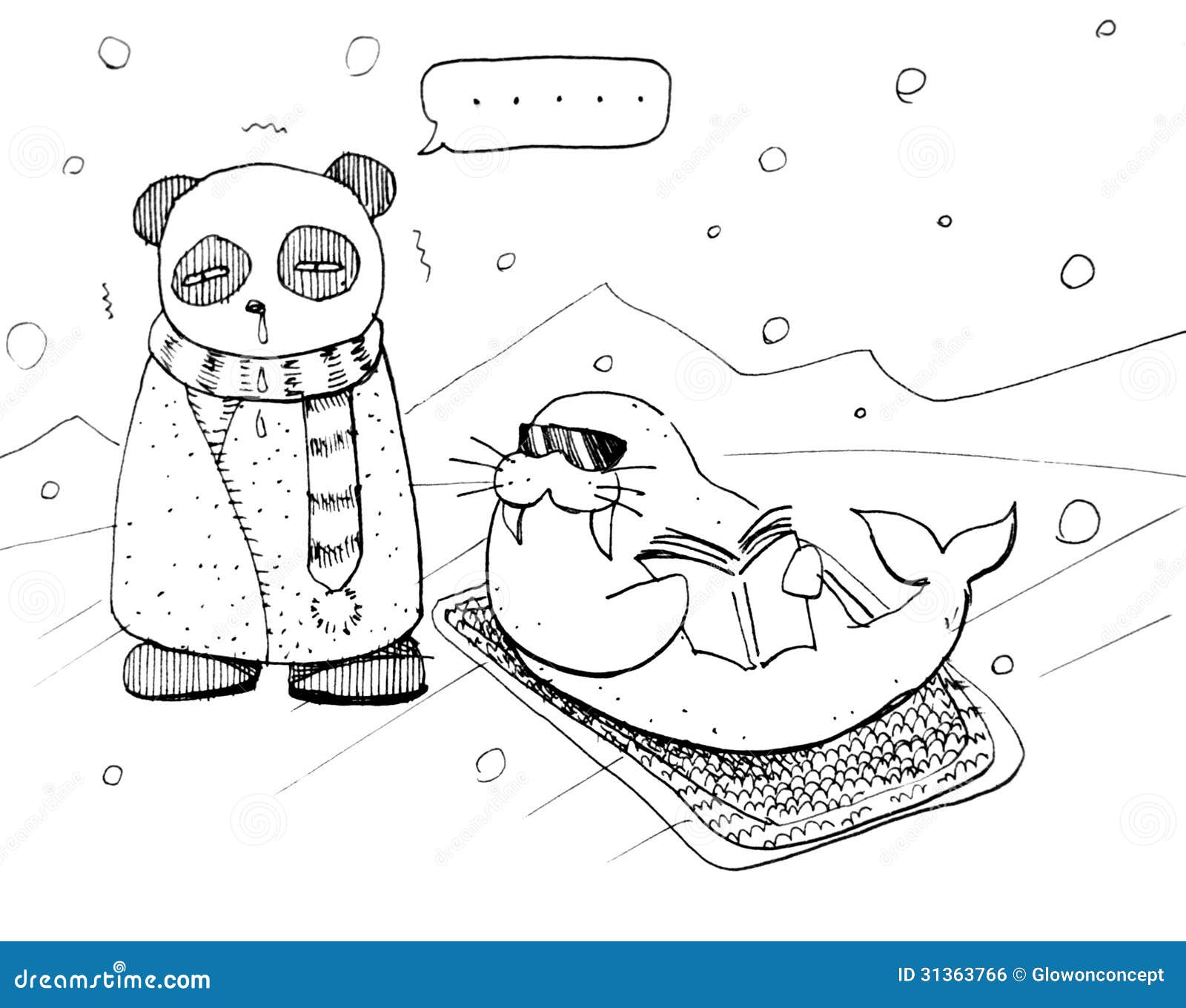 Funny Cartoon Sick Panda and Suntan Walrus in Nort Stock Illustration ...