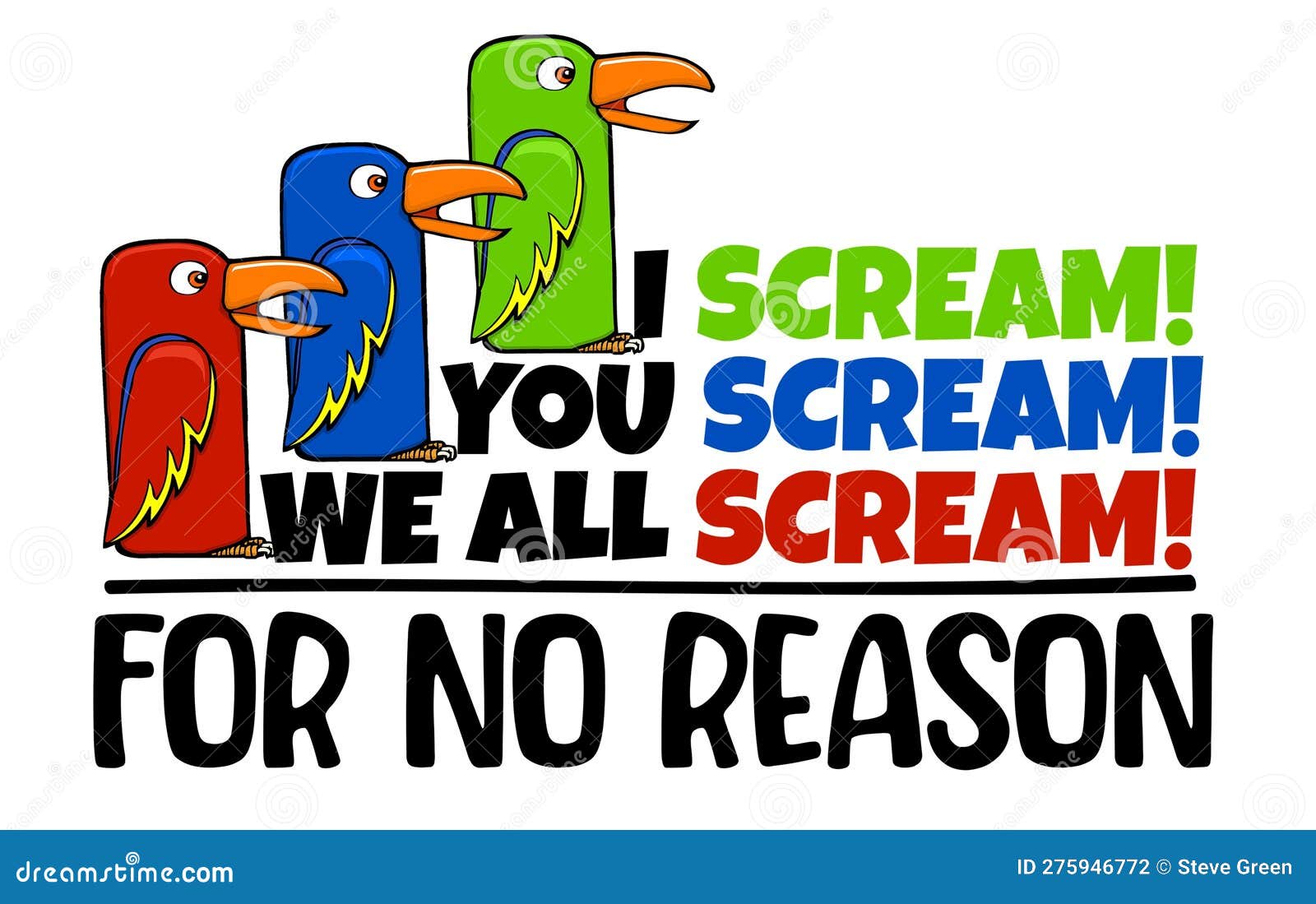 Funny Cartoon Parrot Design Scream for No Reason Stock Vector ...