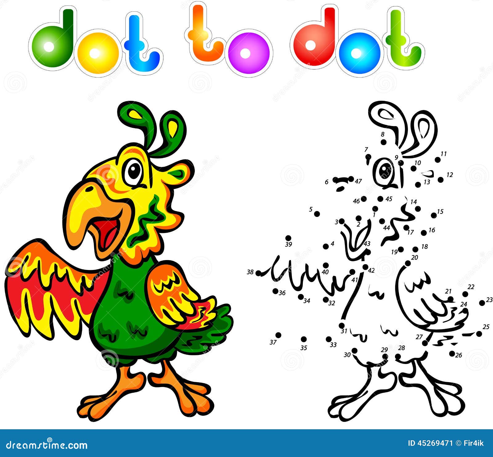 Funny Cartoon Parrot Dot To Dot Stock Vector - Illustration of palm ...