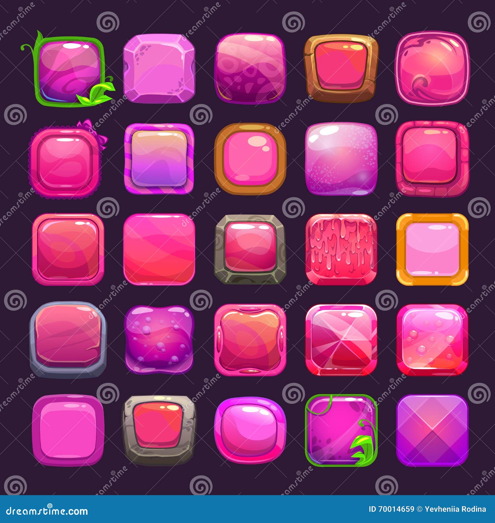 Funny Cartoon Pink Square Buttons Collection Stock Vector ...