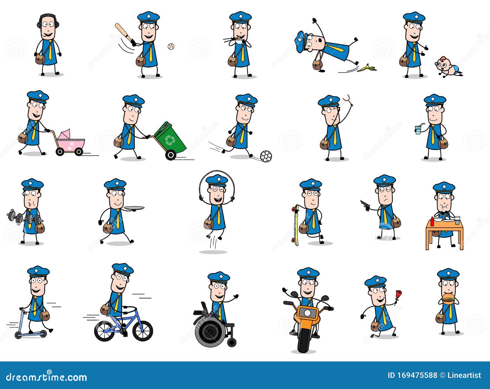 Funny Cartoon Postman - Set of Concepts Vector Illustrationen Vektor ...