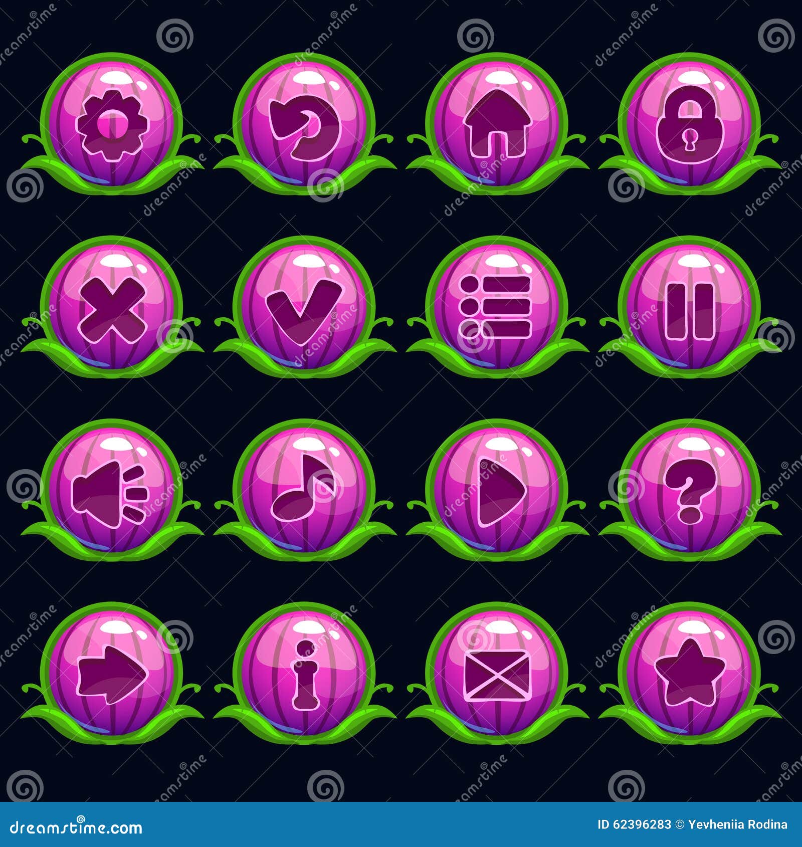 Funny Cartoon Purple Round Menu Buttons Stock Illustration ...