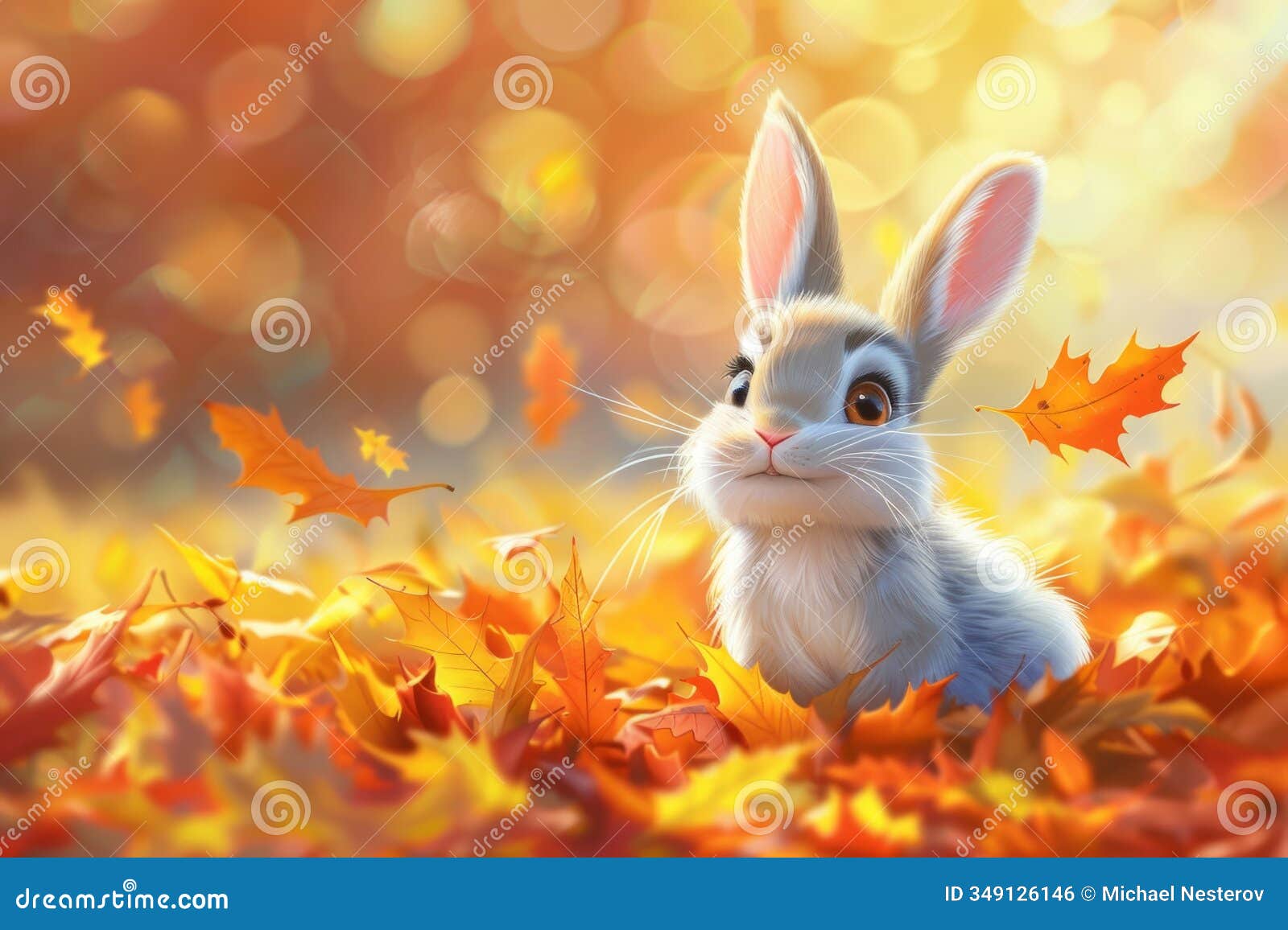 Funny Cartoon Rabbit in Autumn Leaves Stock Photo - Image of domestic ...
