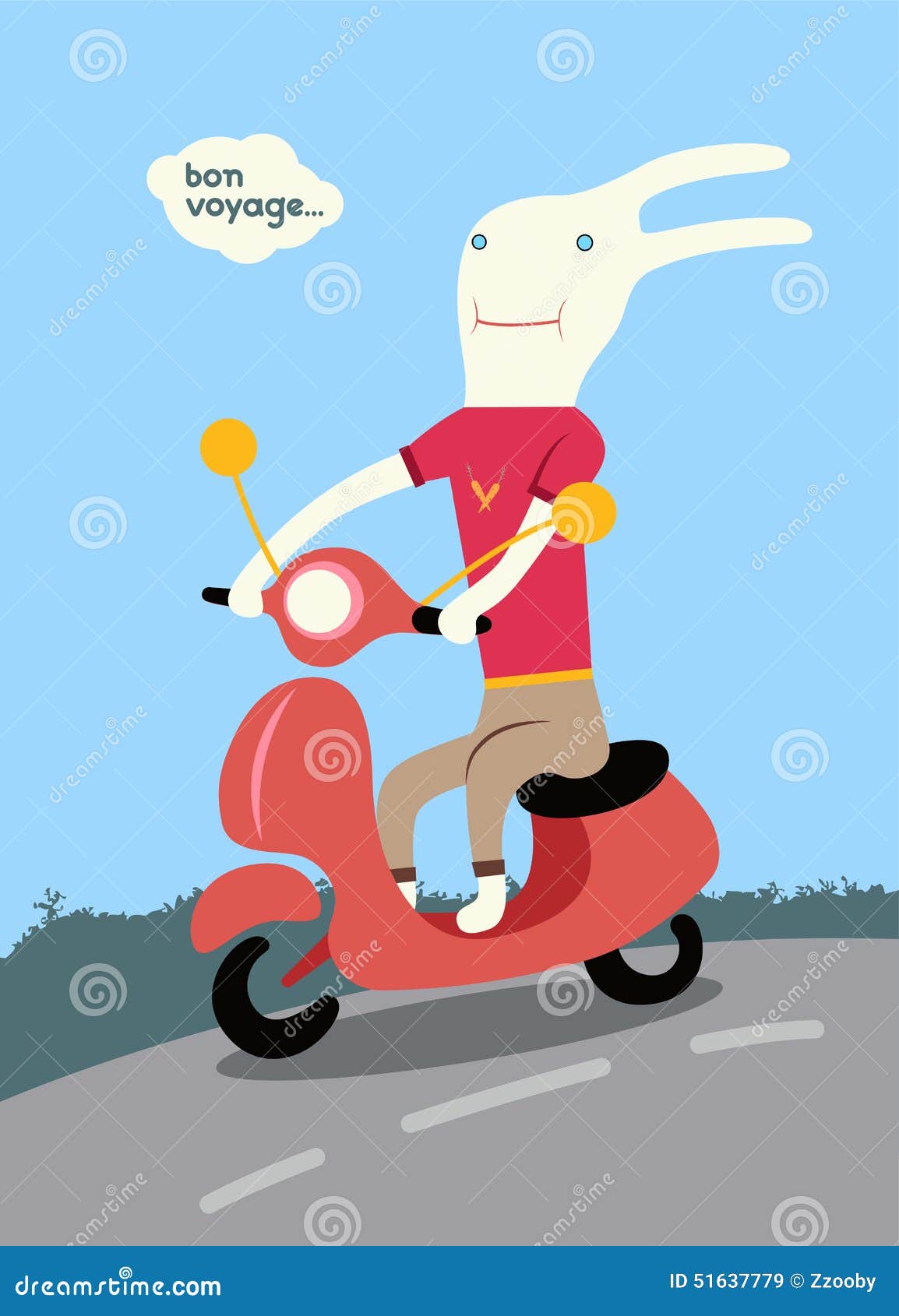 Funny Cartoon Rabbit Riding a Scooter. Vector Illustration. Stock ...