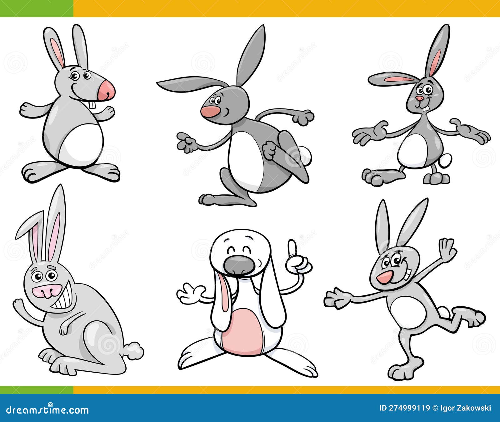 Funny Cartoon Rabbits Animal Characters Set Stock Vector - Illustration ...