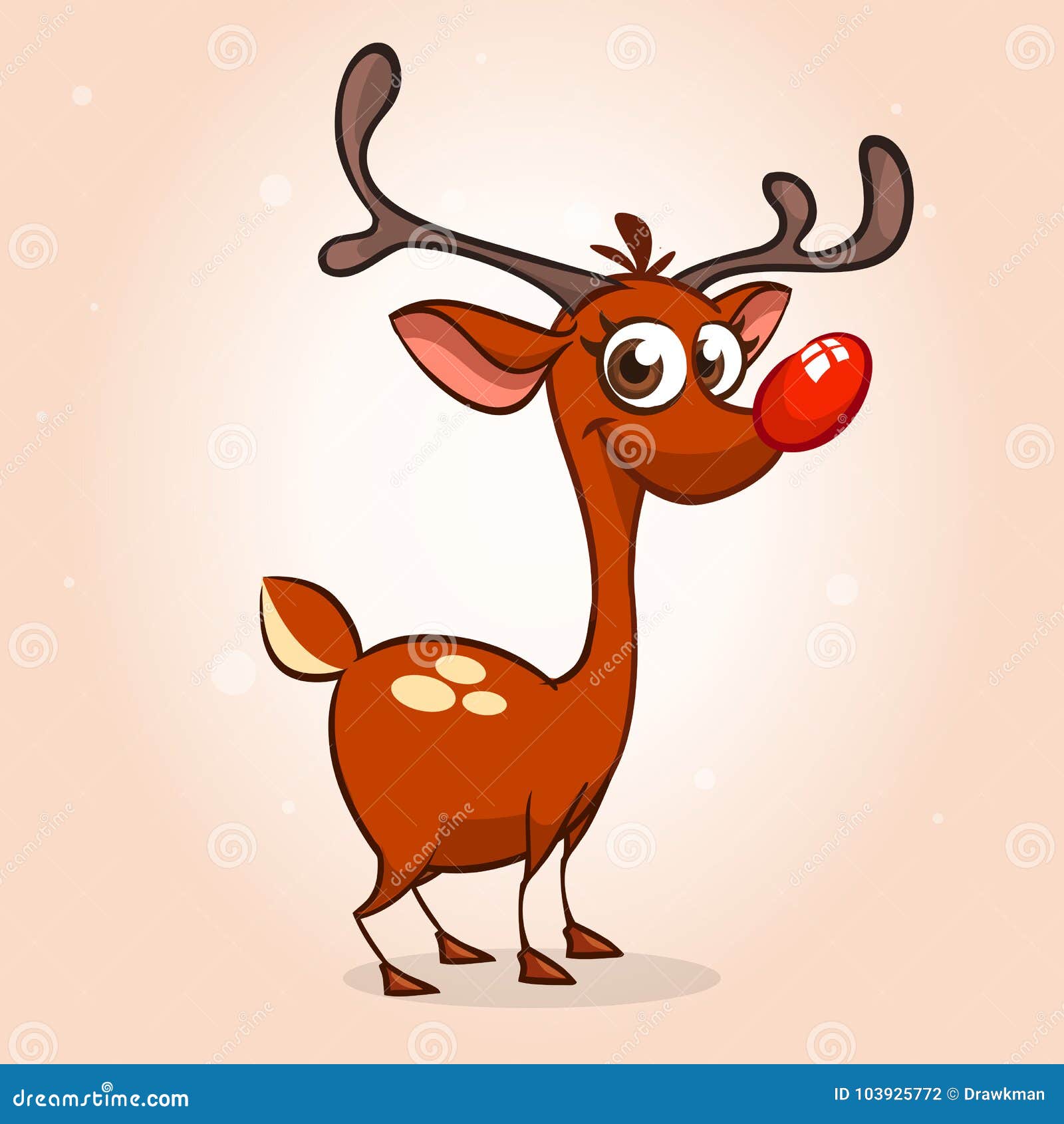 Funny Cartoon Red Nose Reindeer Character Christmas Vector Illustration Stock Vector