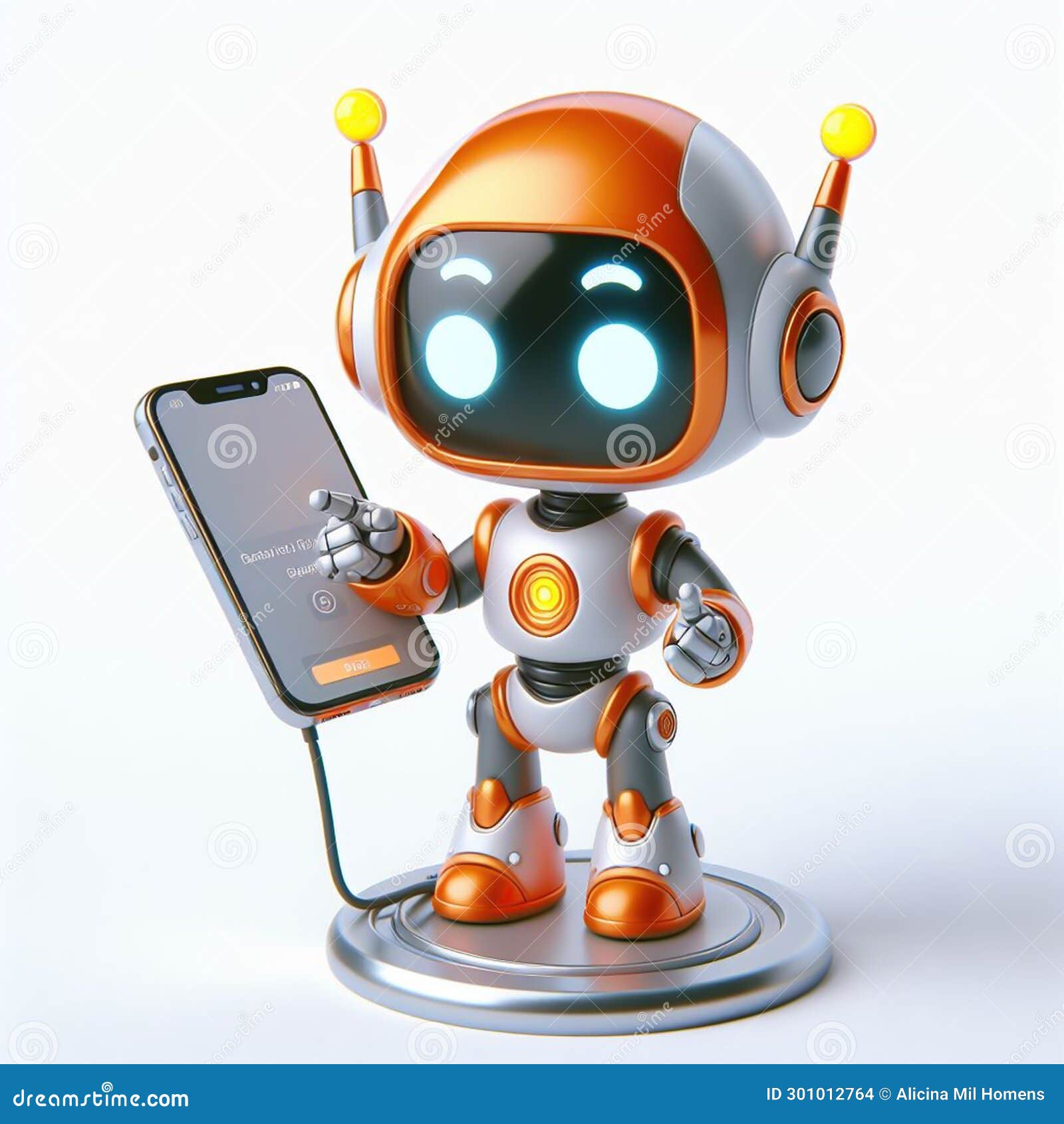 Funny Cartoon of a Robot with a Cell Phone. Digital and Technology Team ...