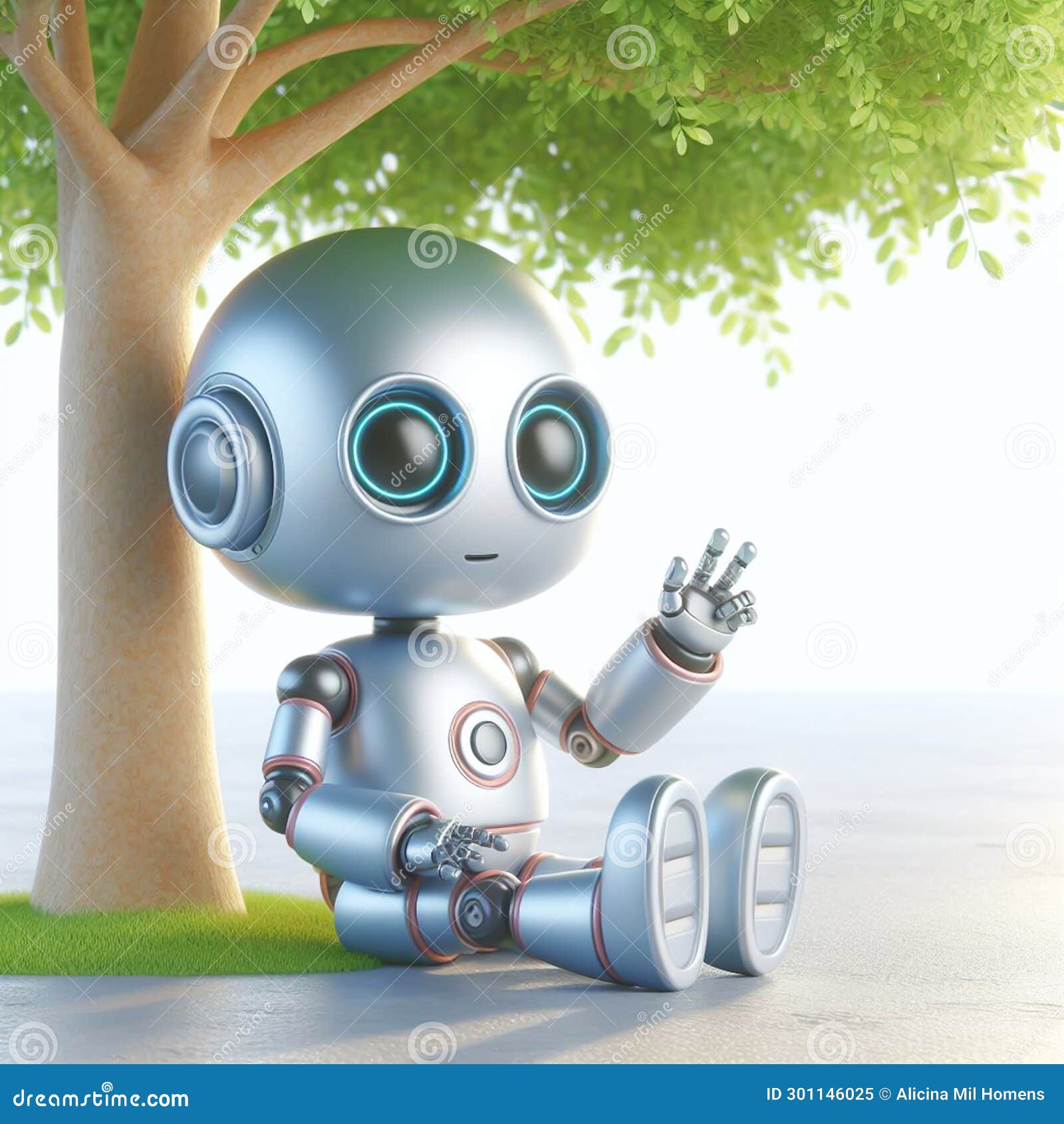 Mom Robot Resting In The Park With A Baby Stroller. Motherhood Vector ...