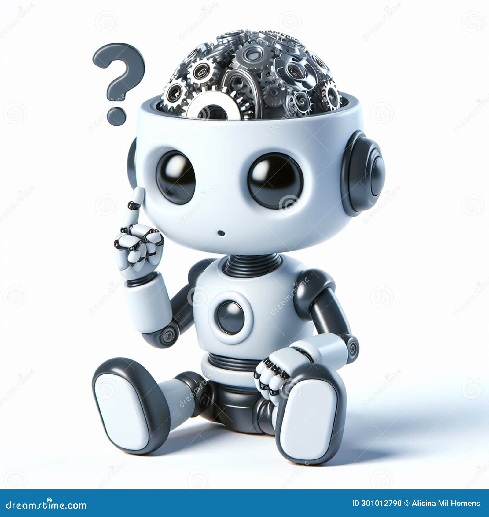 Funny Cartoon of a Robot Thinking. Digital and Technology Team Stock ...