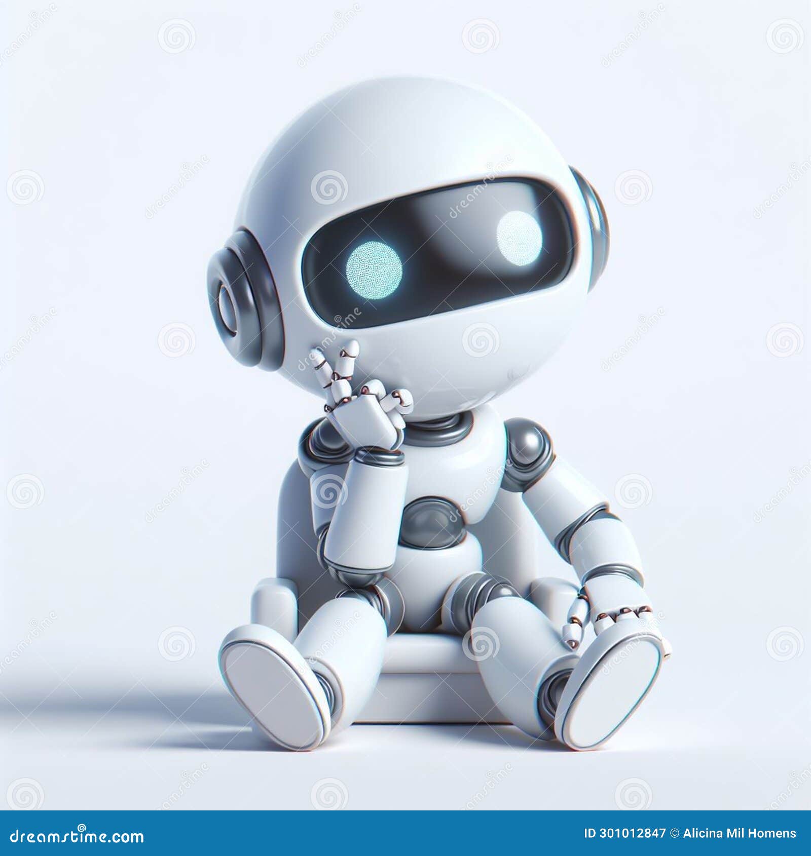 Funny Cartoon of a Robot Thinking. Digital and Technology Team Stock ...