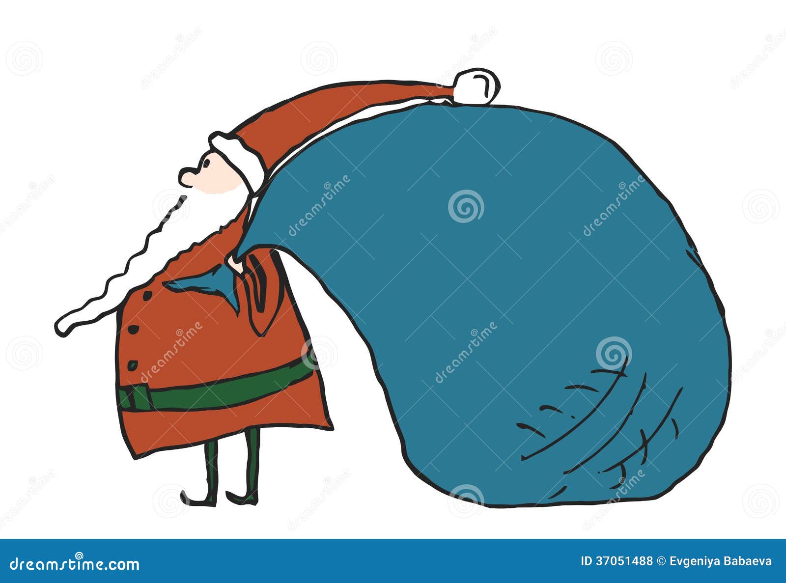 Funny Cartoon Santa with Big Bag. Stock Vector - Illustration of cute ...