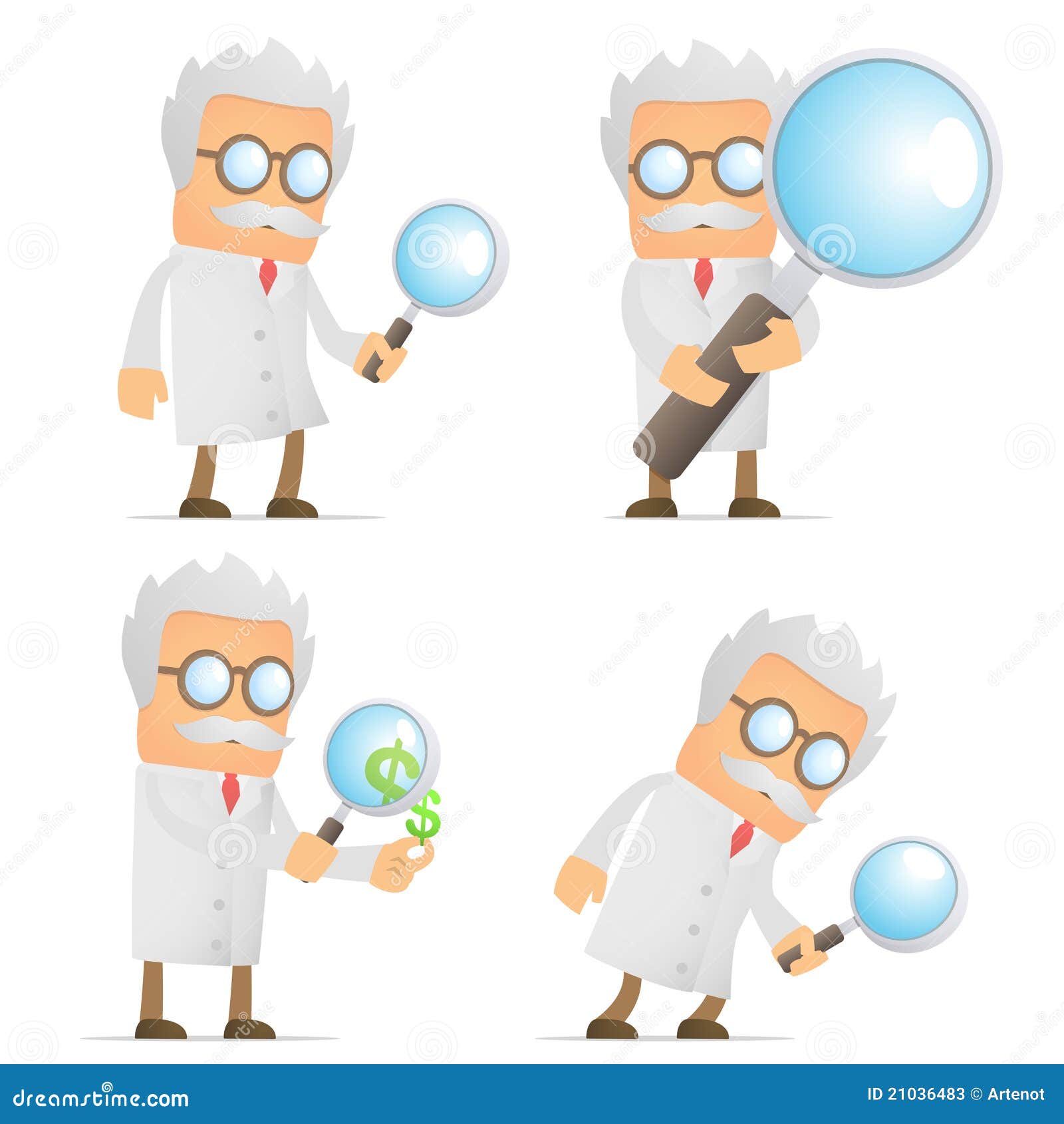Funny Cartoon Scientist with Magnifying Glass Stock Vector ...