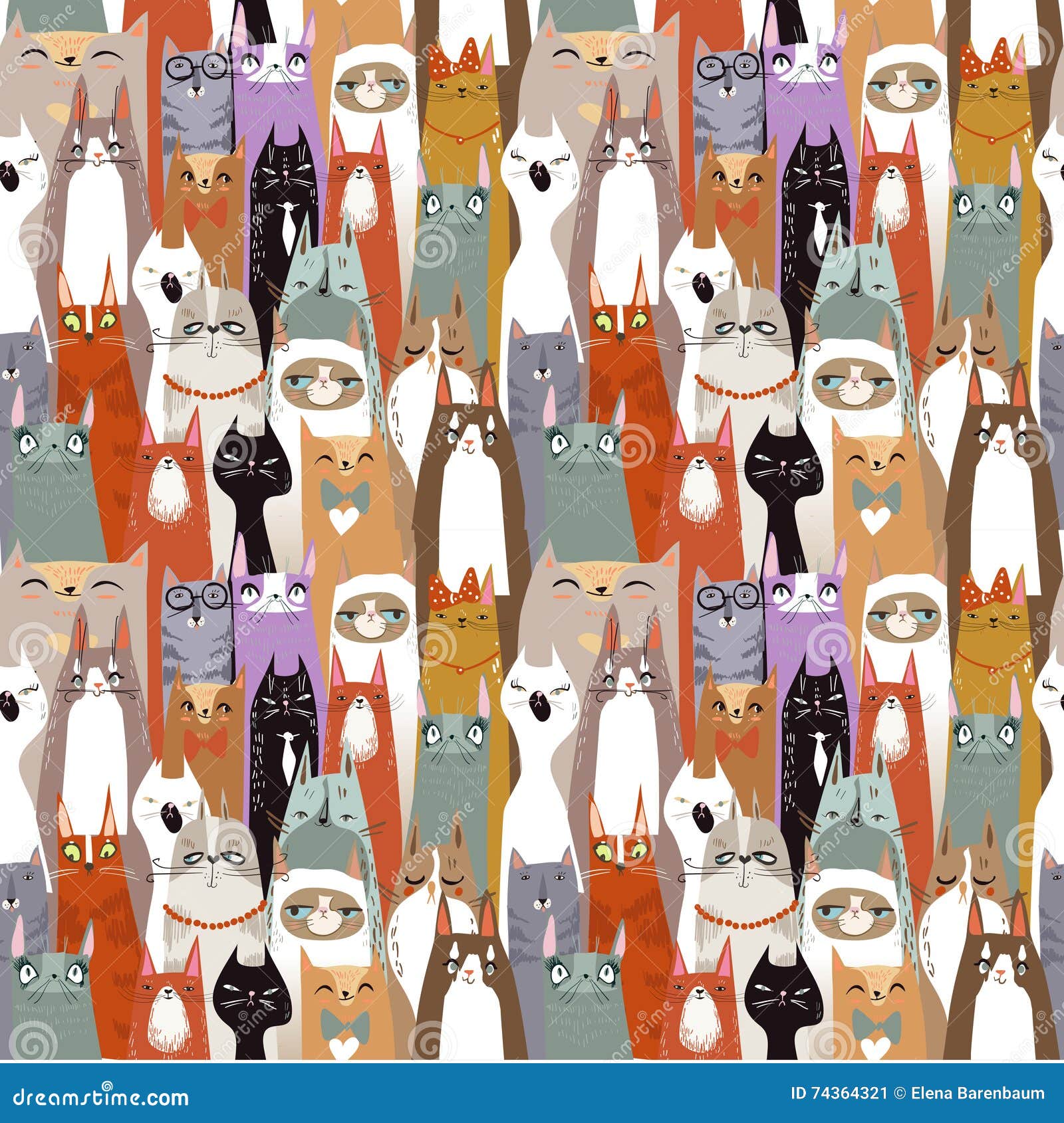 Funny Cartoon Seamless Cats Pattern Stock Vector - Illustration of ...