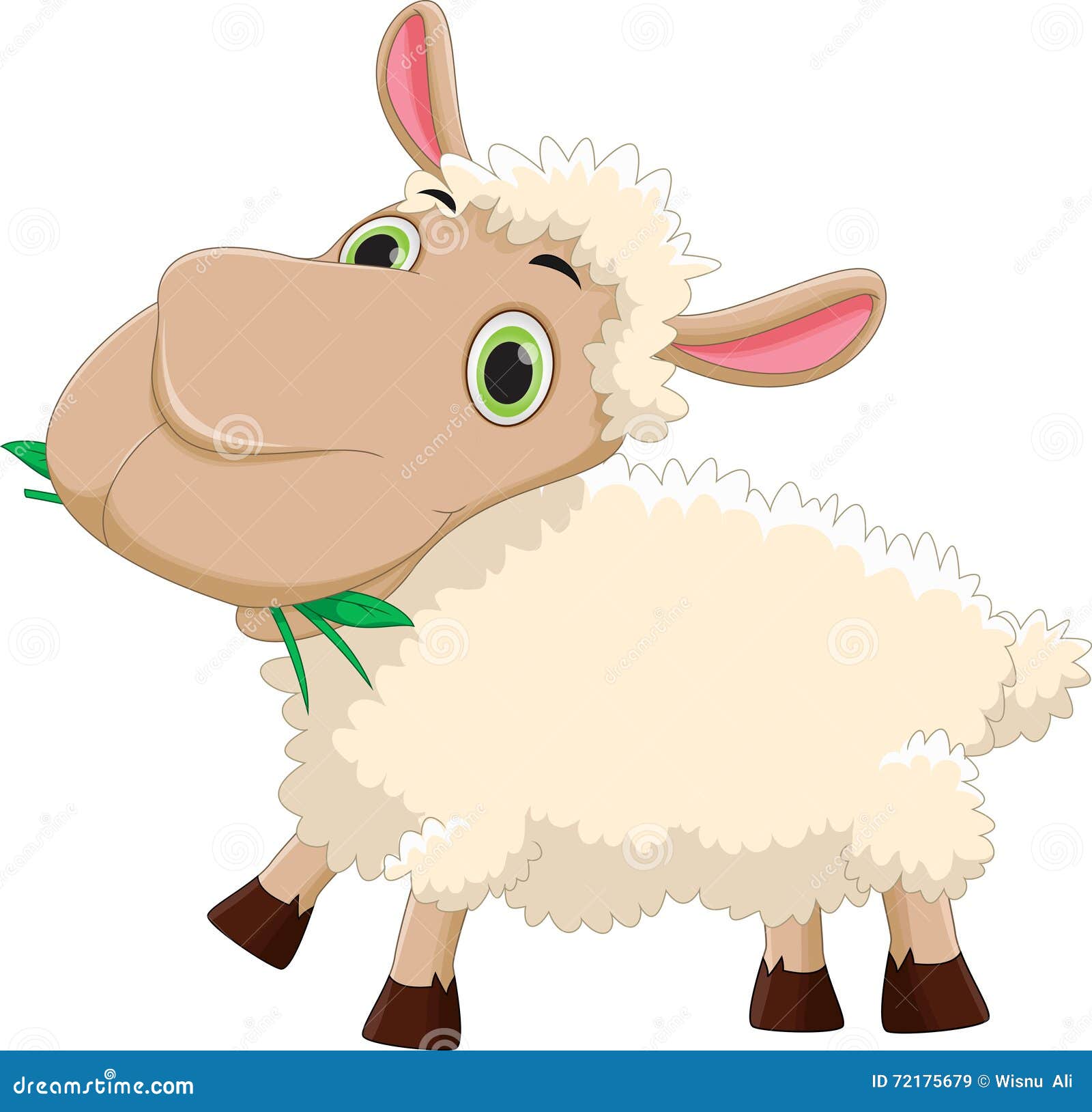 Funny Cartoon Sheep Eating Grass Stock Vector - Illustration of drawing ...