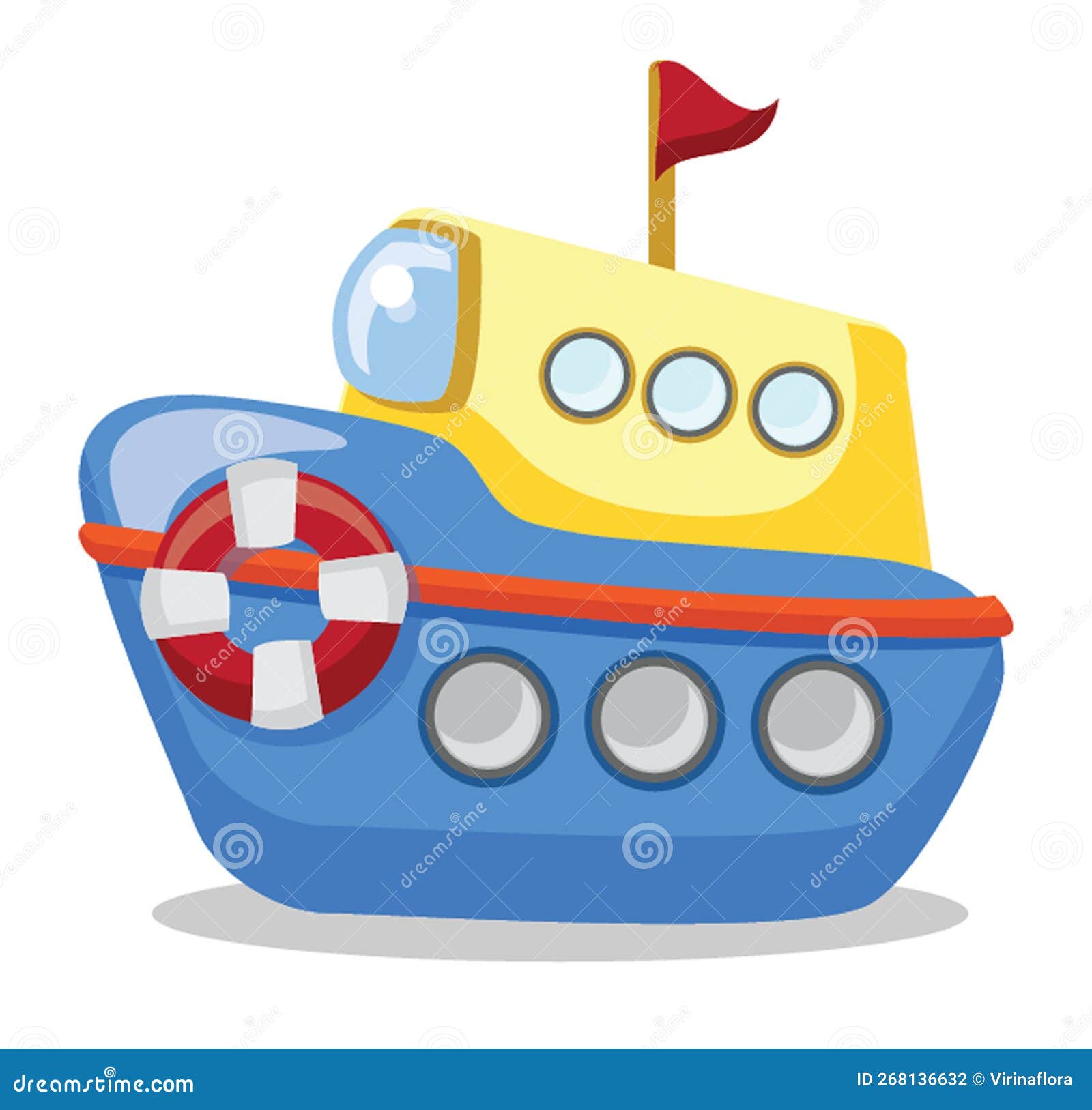 Funny Cartoon Ship. Vector Illustration Isolated on White Background ...