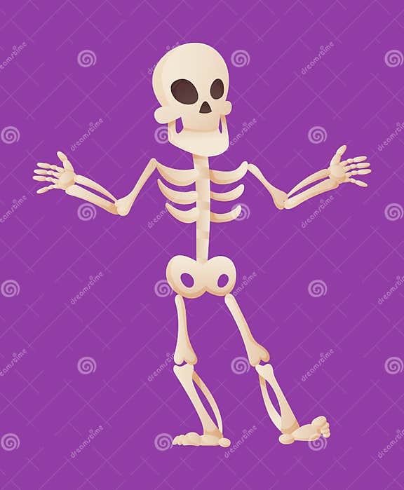 Funny Cartoon Skeleton Spreads His Hands Vector Bony Character Human