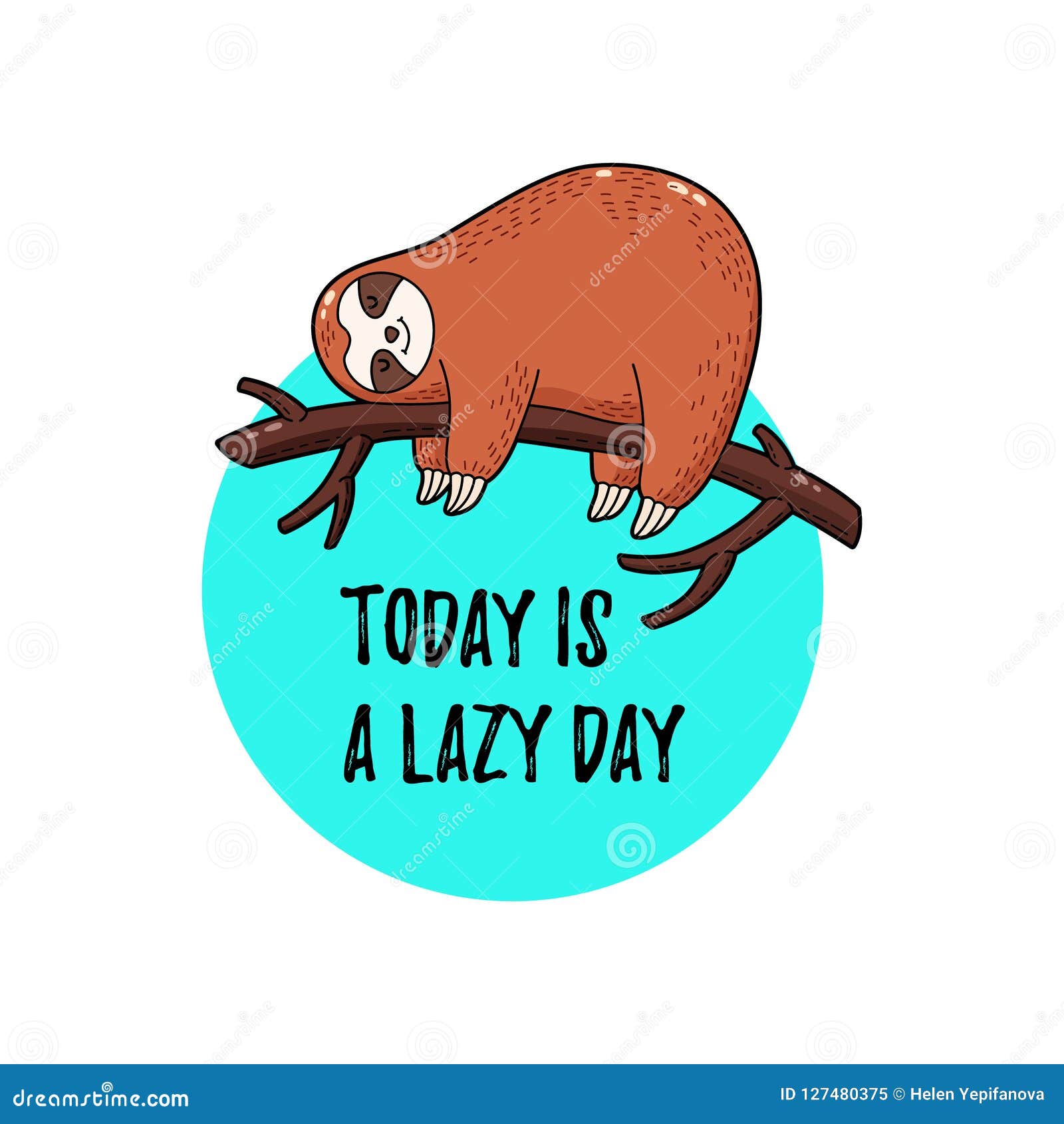 Sloth Hanging On Tree Branch Leaf. Cute Cartoon Kawaii Funny Lazy Baby ...
