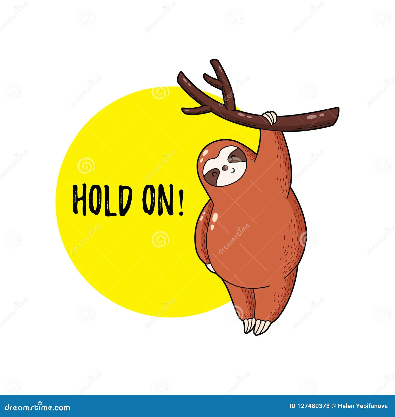 Cute Vector Illustration. Funny Cartoon Sloth Hanging on a Branch Stock ...